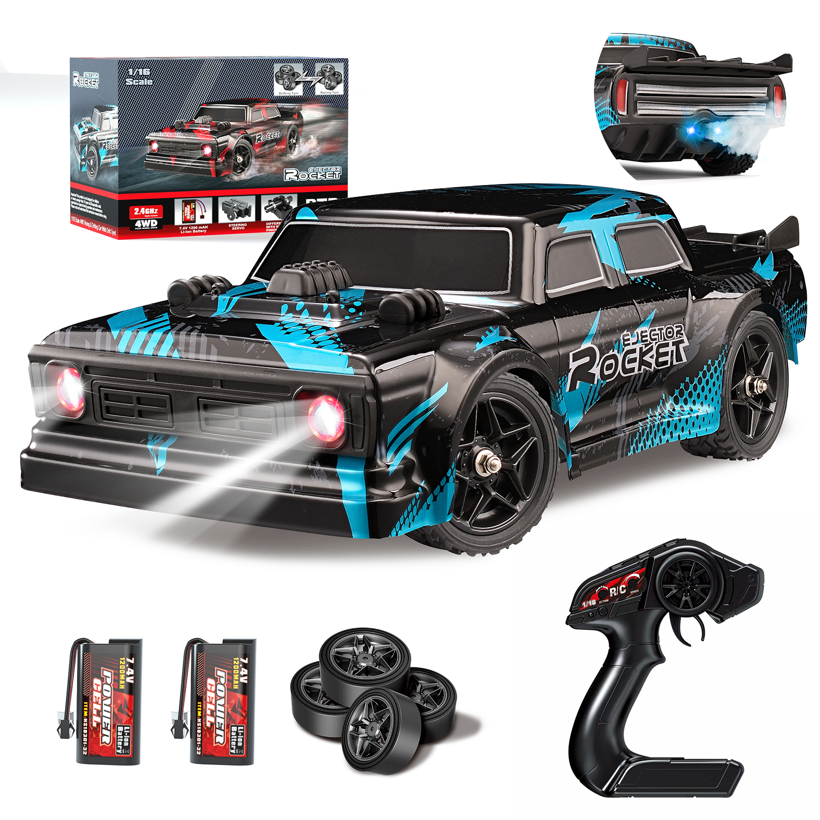 Velocity Toys ATV Road Racer Remote Control RC Car, Rechargeable, Big ...