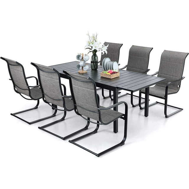 VILLA 7 PCS Outdoor Dining Table and Chairs 6 Spring Chairs with Higher ...
