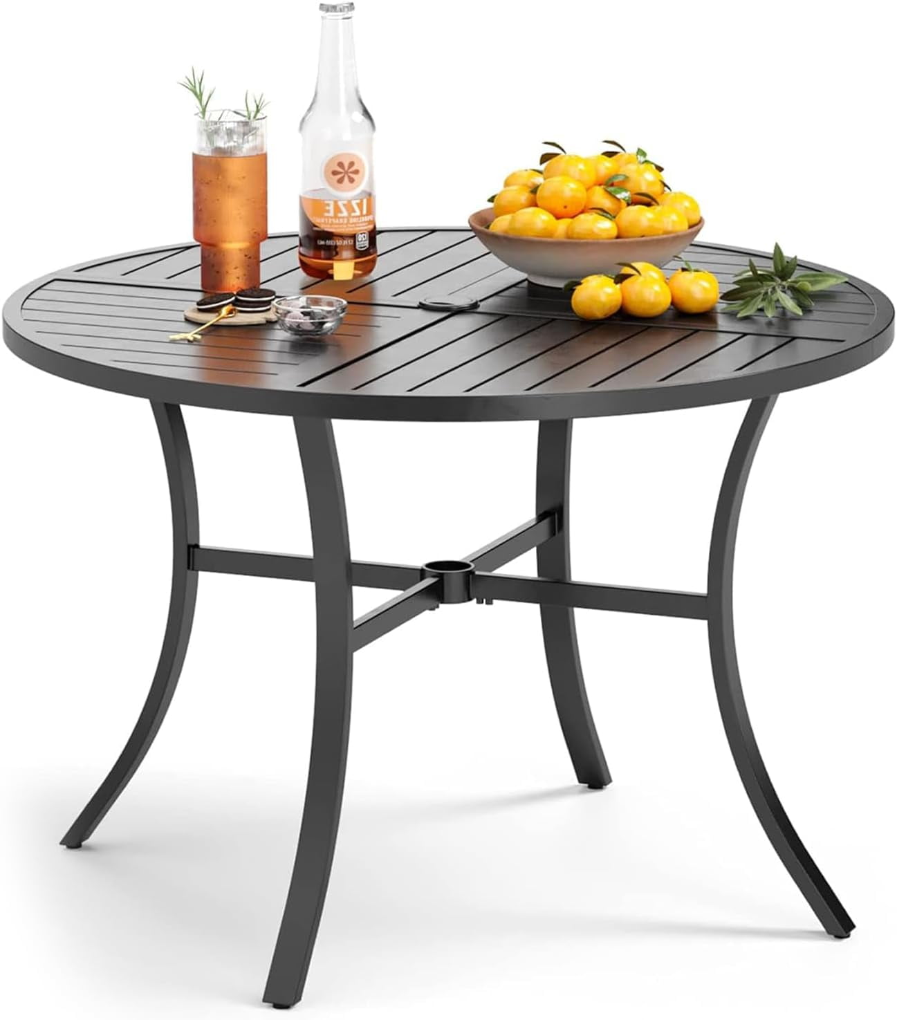 VILLA Outdoor Round Dining Table for 4, 42" Large Metal Wrought Iron ...