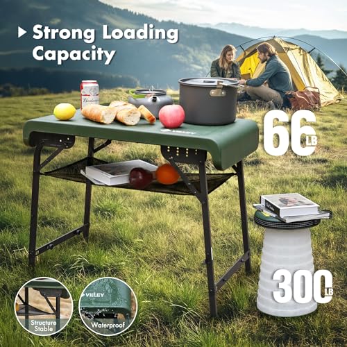 VILLEY Camping Table and Collapsible Stools Set Lightweight Foldable ...