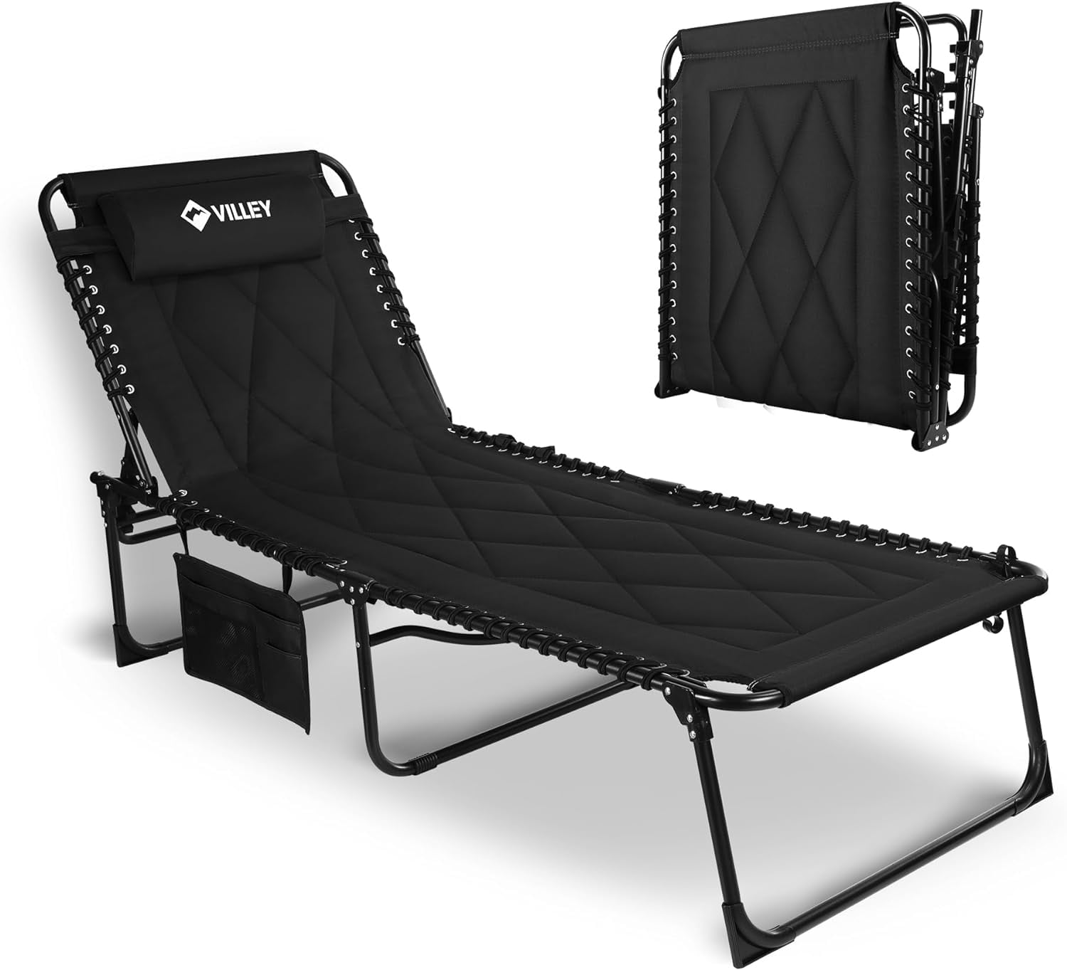 VILLEY Oversized Padded Chaise Lounge with Cushion, Foldable Camping ...