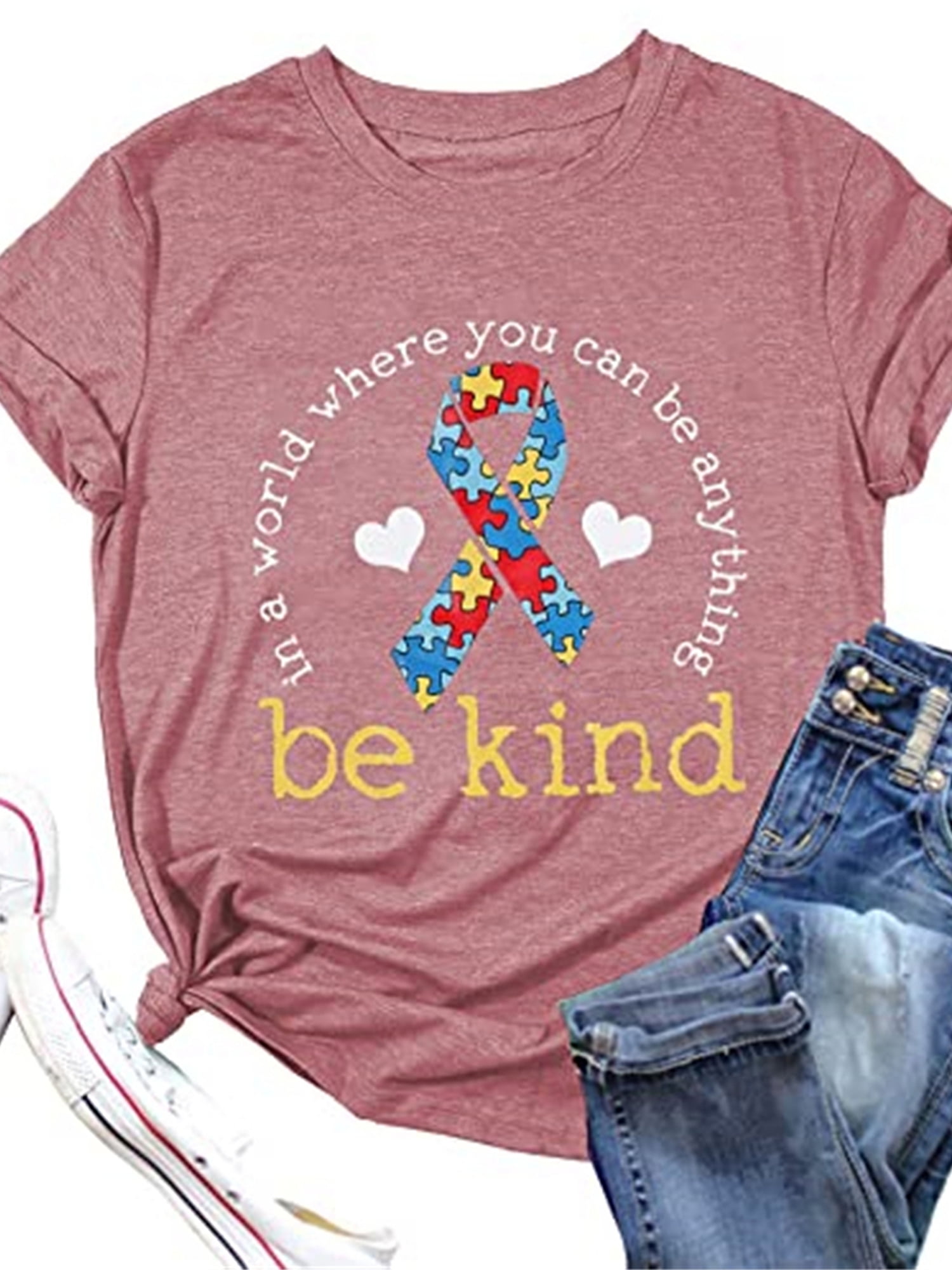 VILOVE Be Kind Shirt for Women Autism Awareness T Shirts Autism Puzzle ...