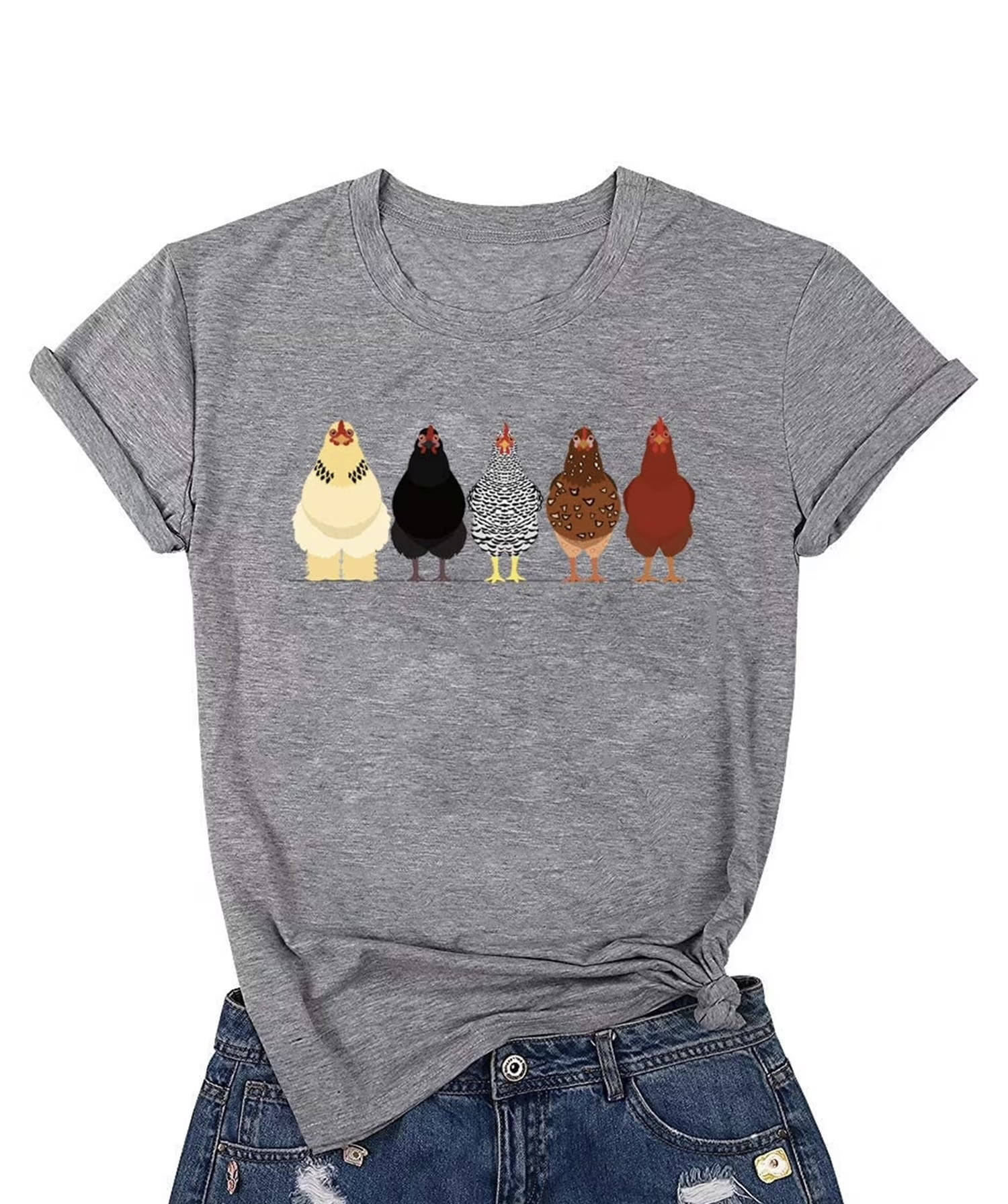VILOVE Women's Chicken Graphic Tees, Cotton Casual Farm Tops ...