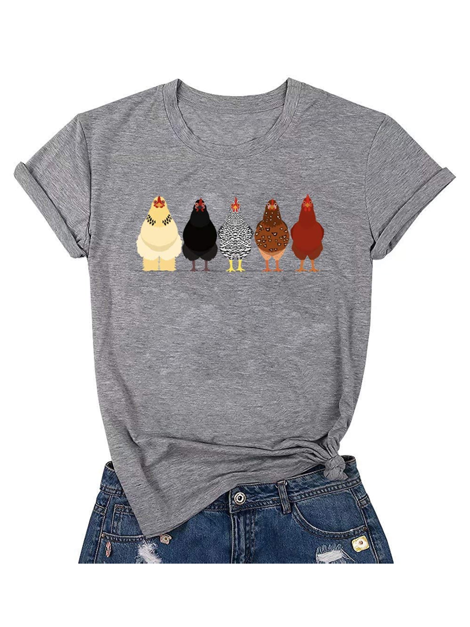 VILOVE Women's Chicken Graphic Tees, Short Sleeve Farm Country Casual ...