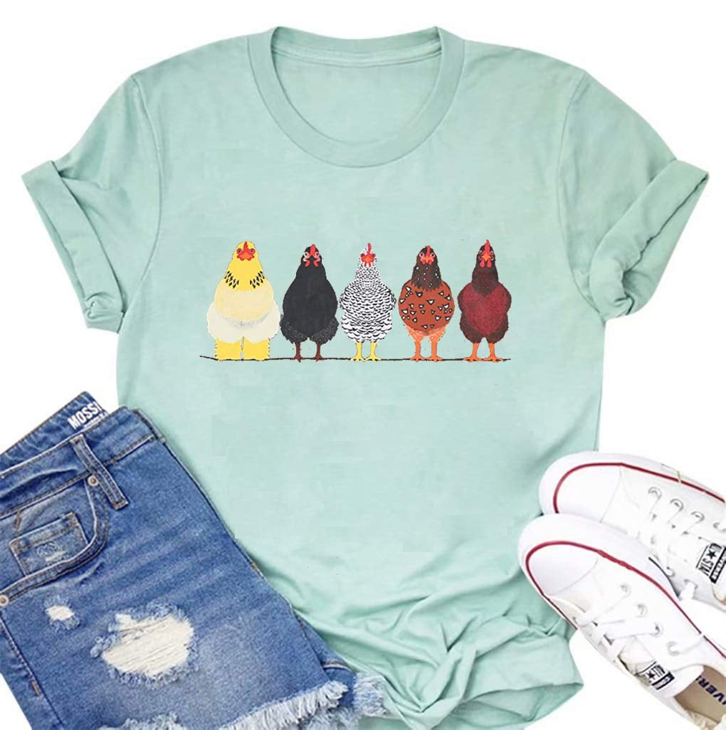 VILOVE Chicken Graphic Tees Mom Cute T-Shirts Womens Short Sleeve Farm ...
