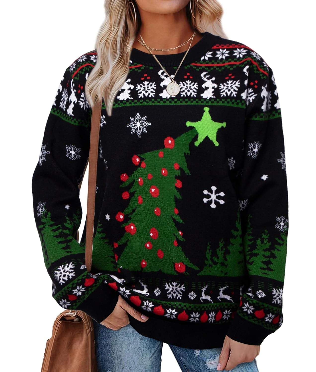 VILOVE Christmas Sweater for Women Christmas Tree Snowflake Deer Long ...