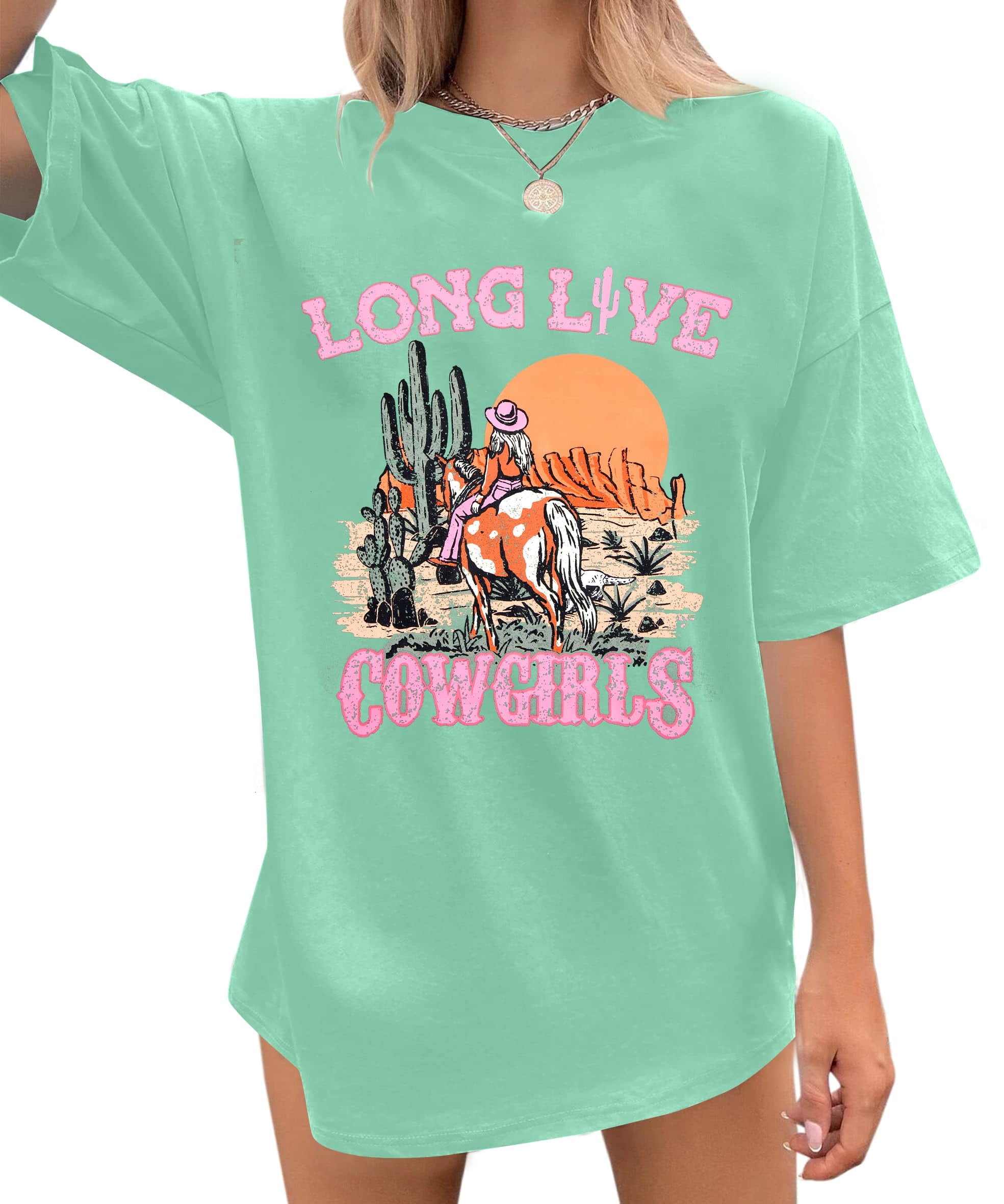 VILOVE Women Oversized Cowgirl T-Shirts Western Country Music Vintage ...