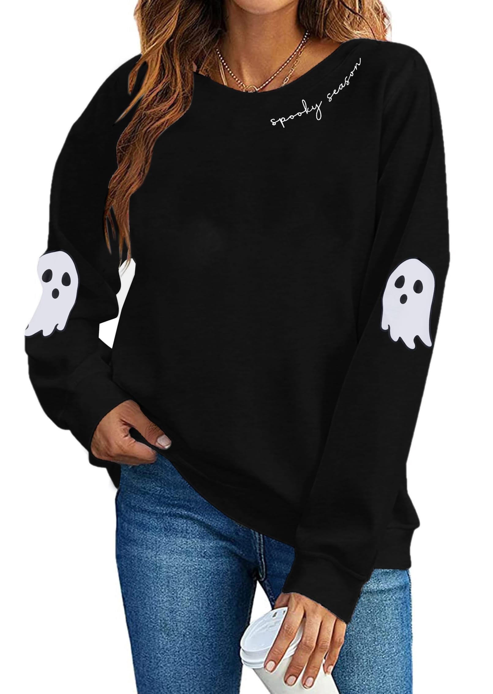 VILOVE Halloween Ghost Sweatshirt Women Spooky Season Sweatshirts ...