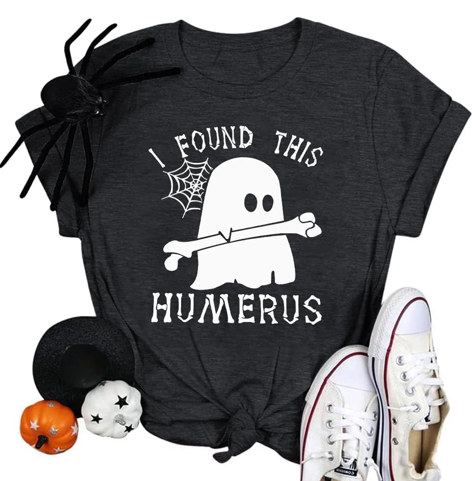 VILOVE Women Halloween T-Shirt I Found This Humerus Letter Print Cute ...
