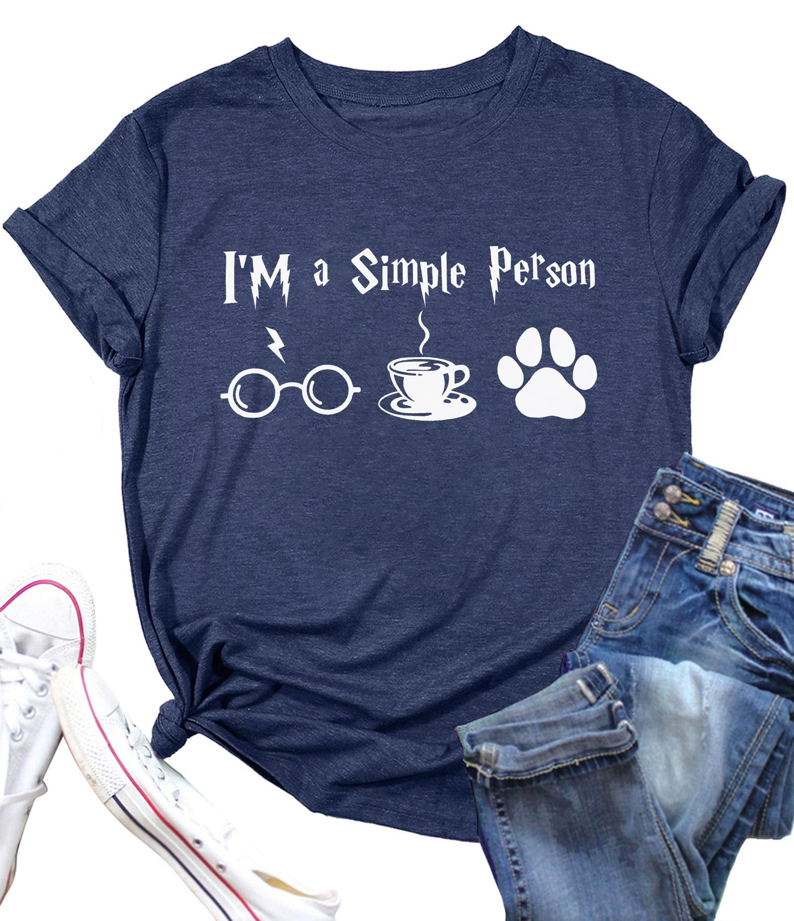 VILOVE I'm a Simple Person Shirt Coffee and Dog Paws Graphic Tees ...