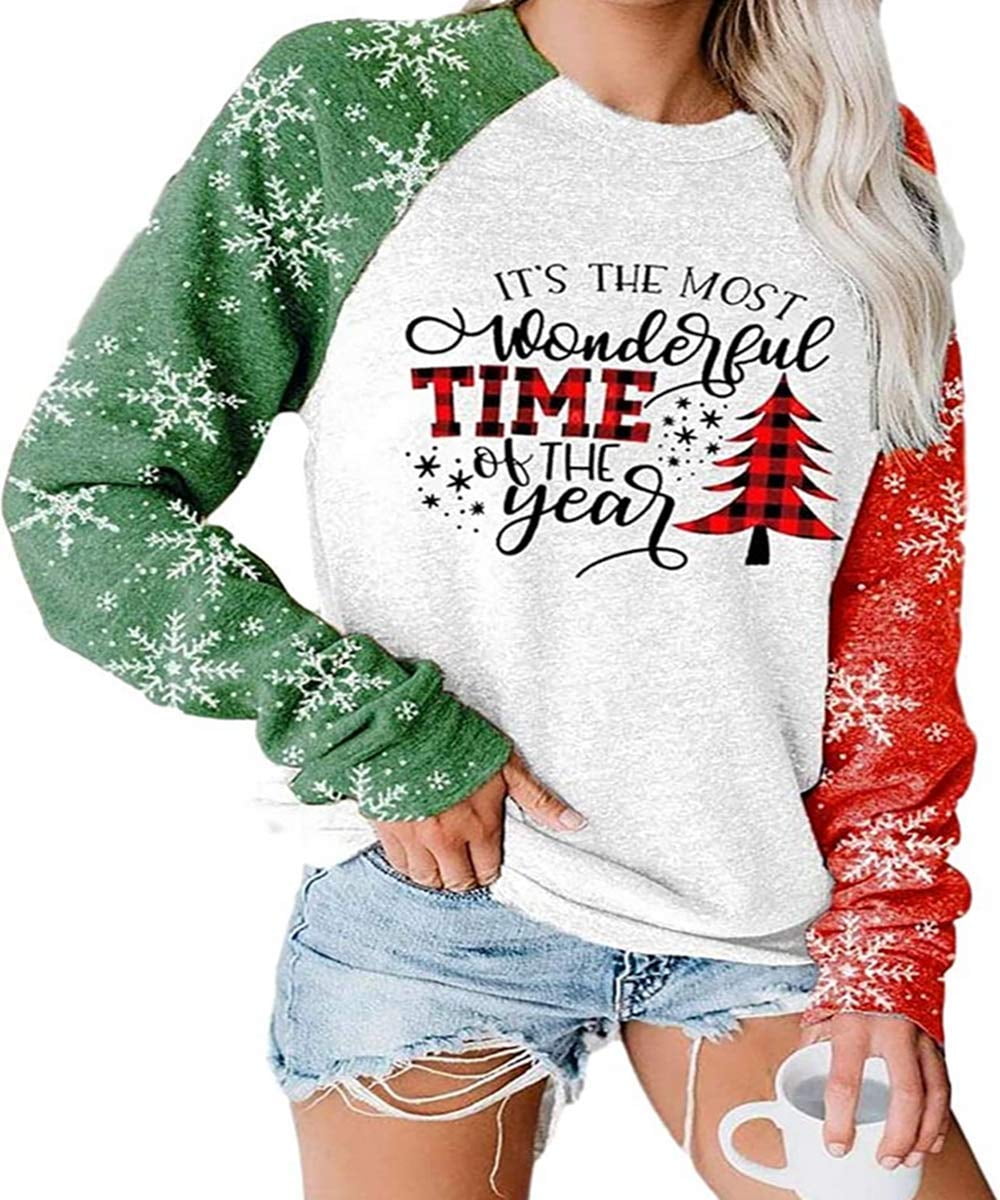 VILOVE Merry Christmas Sweatshirt Women Xmas Buffalo Plaid Tree Color ...