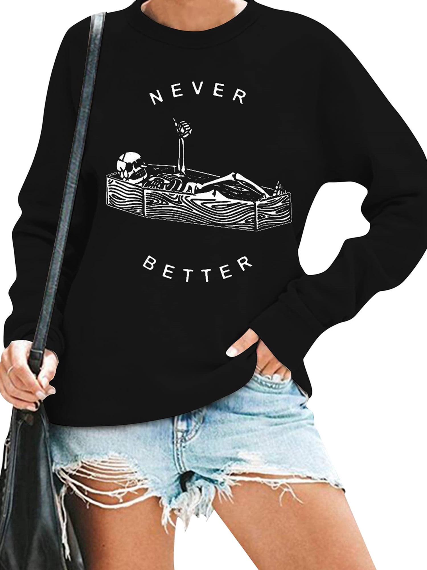 VILOVE Long Sleeve T-Shirts for Women Halloween Skeleton Graphic Tees ...
