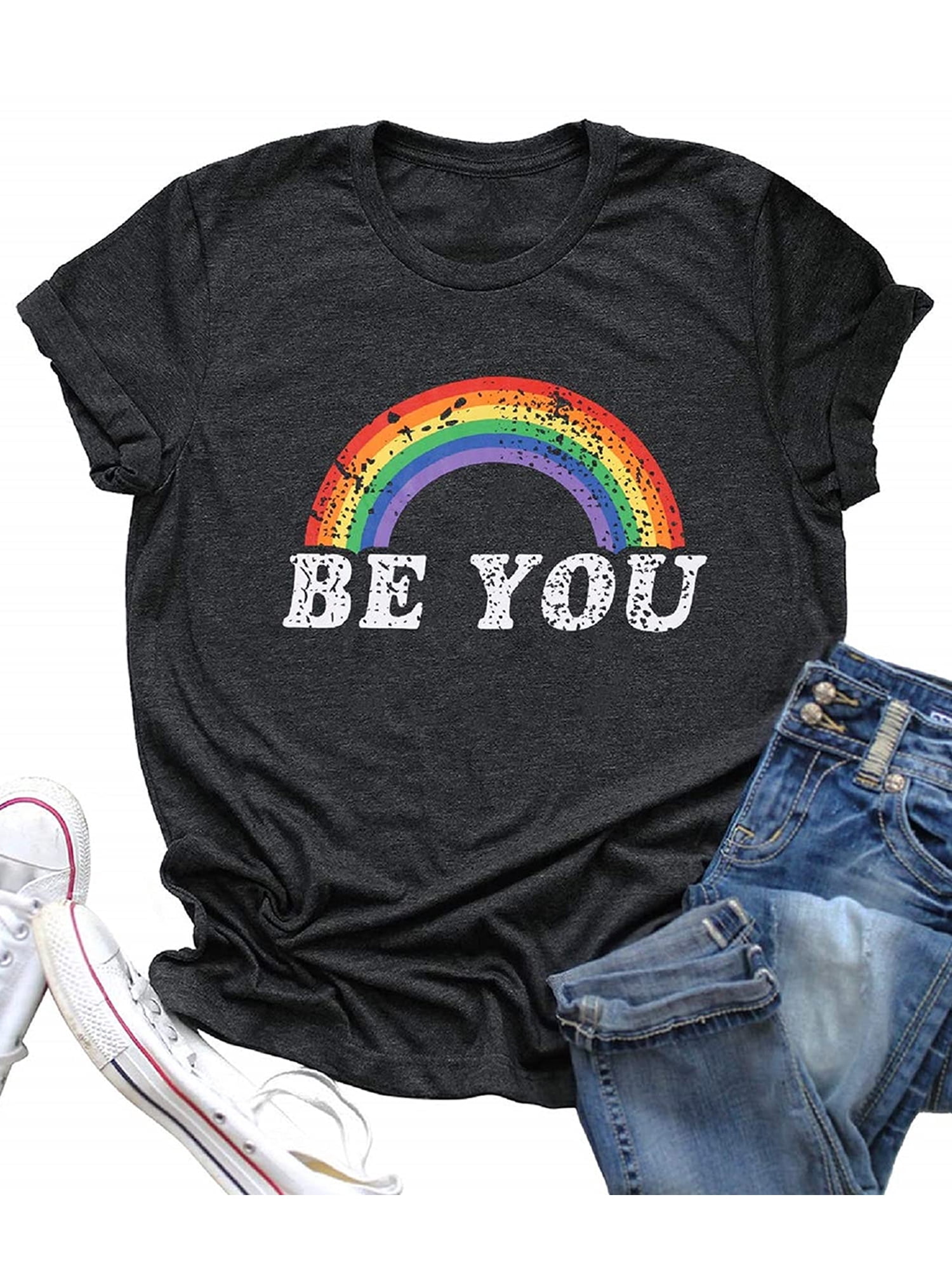 VILOVE Rainbow Pride Equality T-Shirt, Be You Graphic Short Sleeve ...