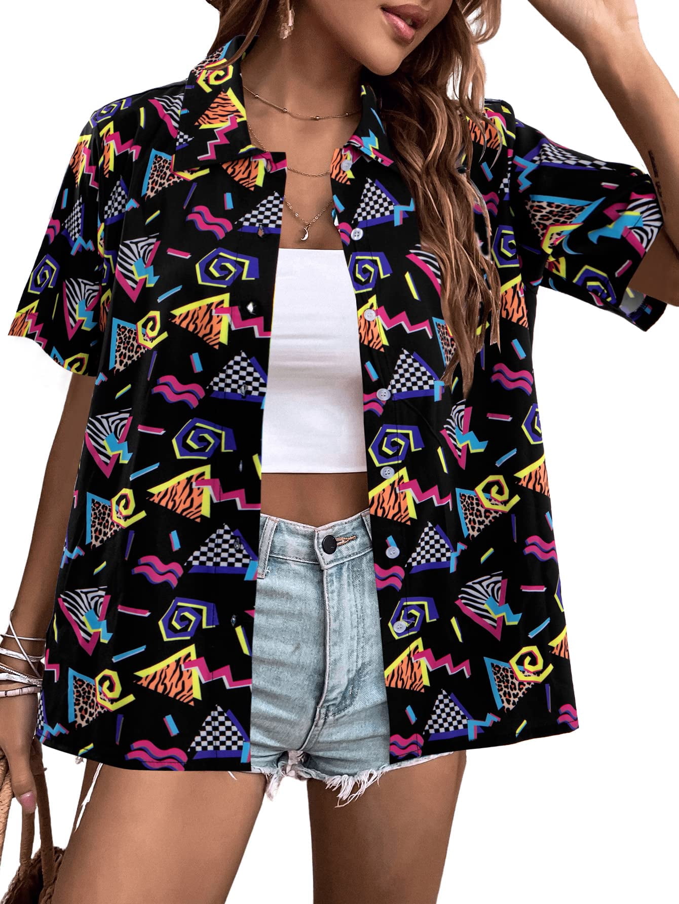 VILOVE Retro Theme Party Disco Shirt 80s 90s Outfits for Women 80s ...