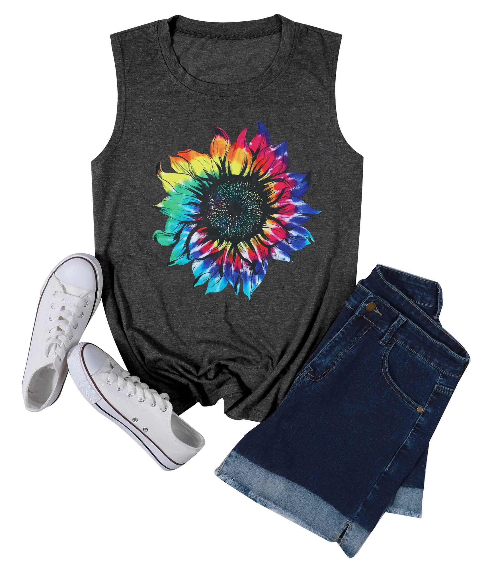 VILOVE Summer Sunflower Graphic Tank Tops for Women Sleeveless Graphic ...