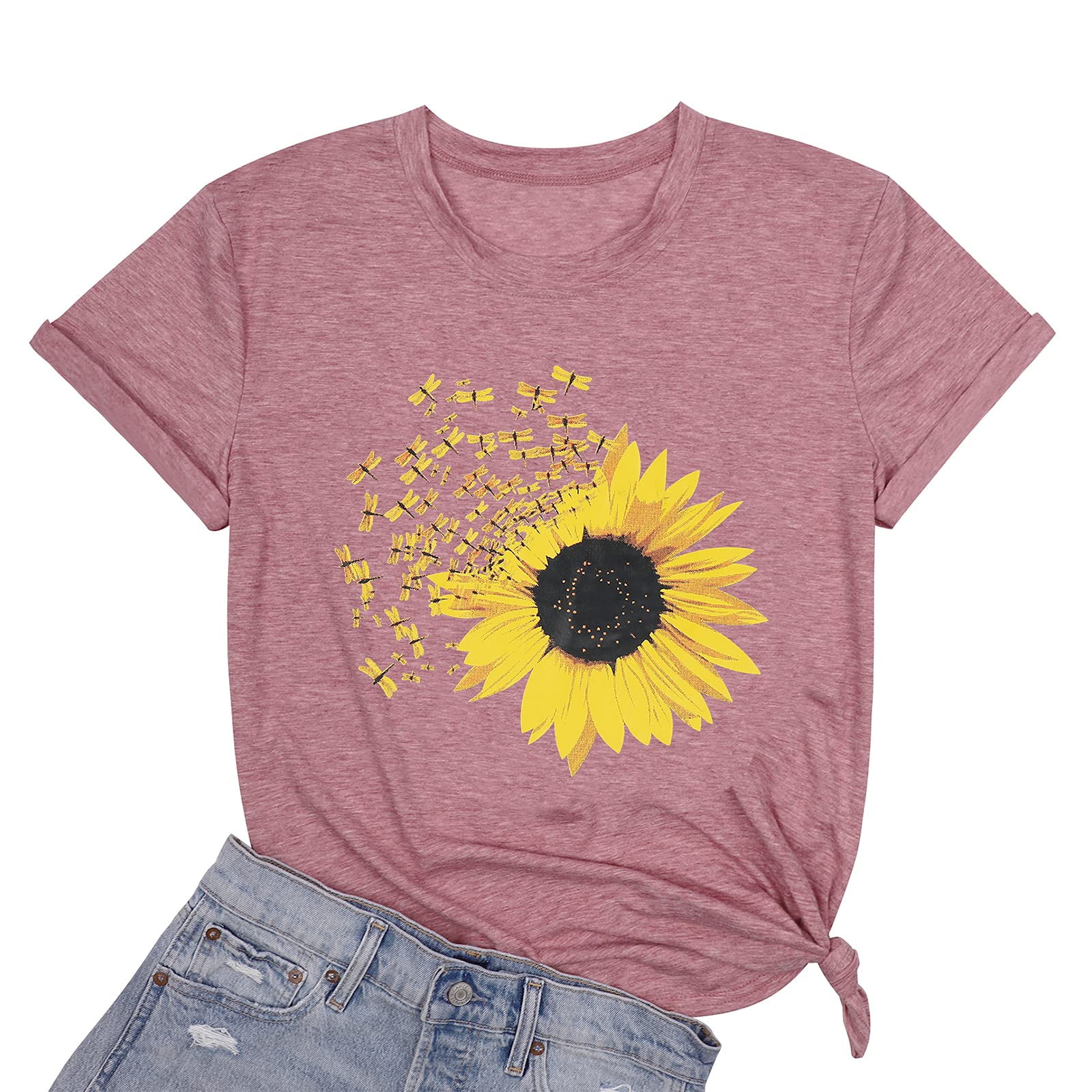 VILOVE Sunflower Shirts for Women Cute Daisy Graphic Tees Women Summer ...
