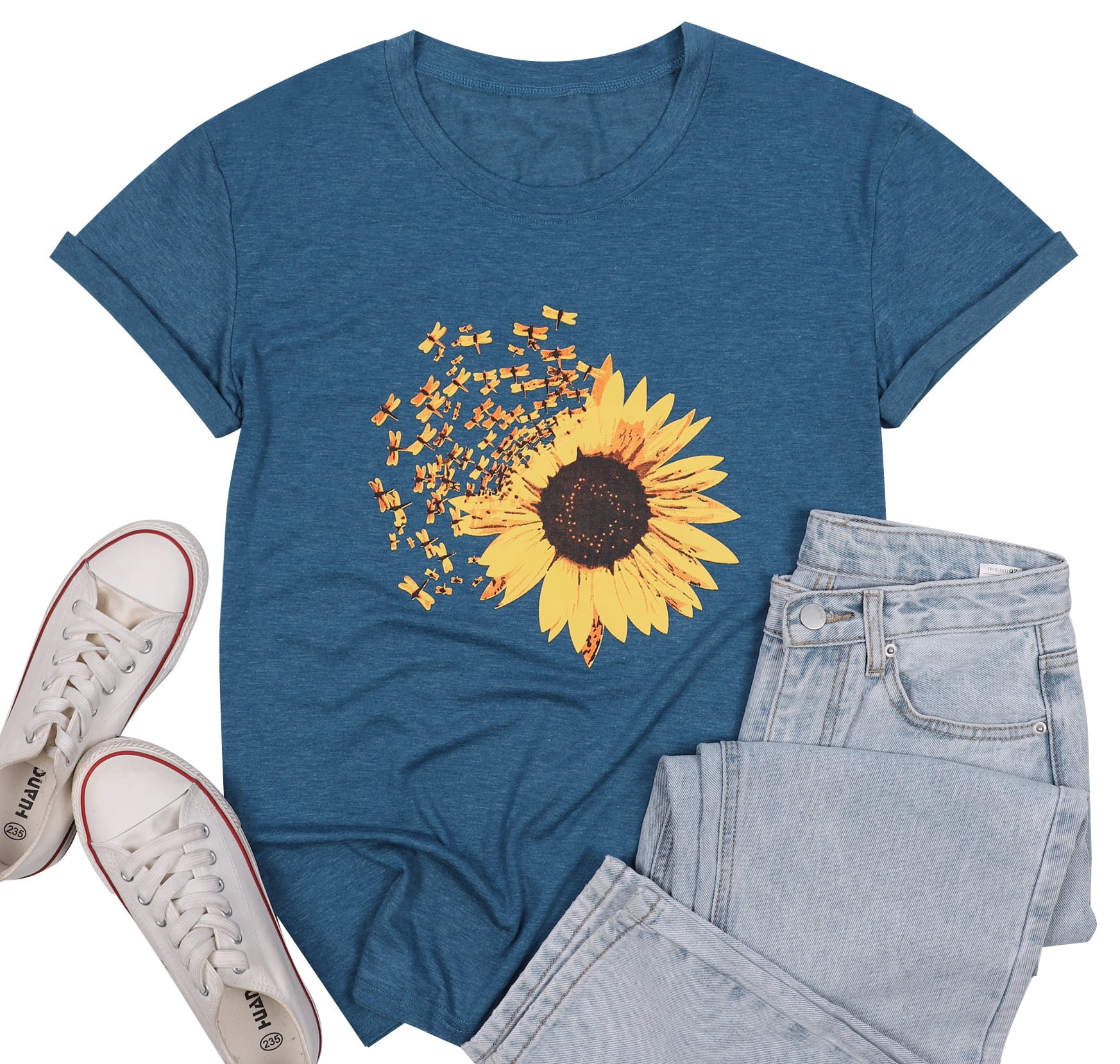 VILOVE Sunflower Shirts for Women Cute Daisy Graphic Tees Women Summer ...