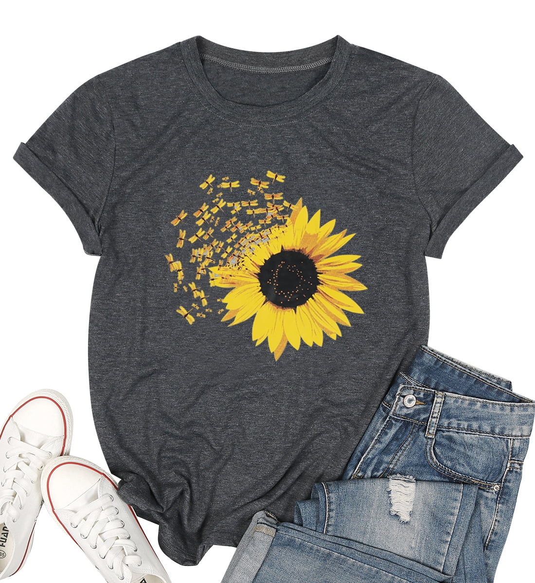 VILOVE Sunflower Shirts for Women Sunflower Graphic Tees Women Summer ...