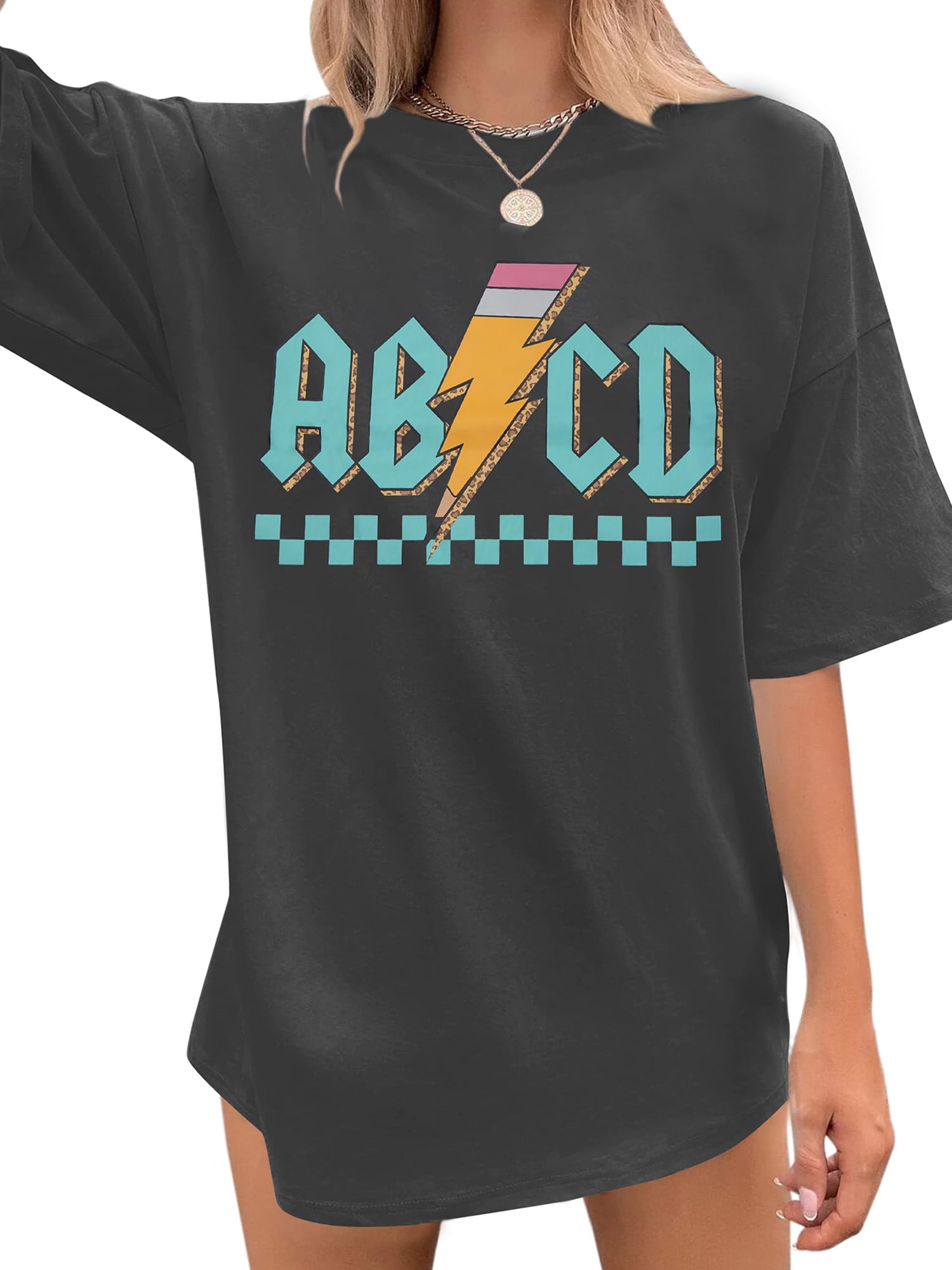 VILOVE Teacher Shirts for Women Oversized Rock'n Roll Teacher Shirt ...