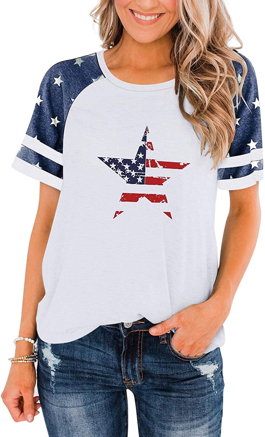 VILOVE Women 4th of July Shirts Patriotic Shirt Raglan Short Sleeve ...