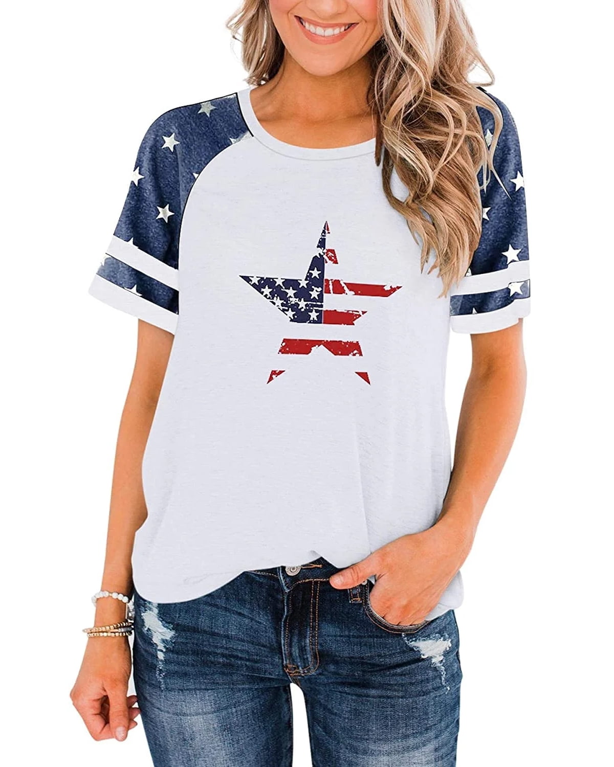 VILOVE Women American Flag T-Shirt Patriotic Shirts Veteran Shirt ...