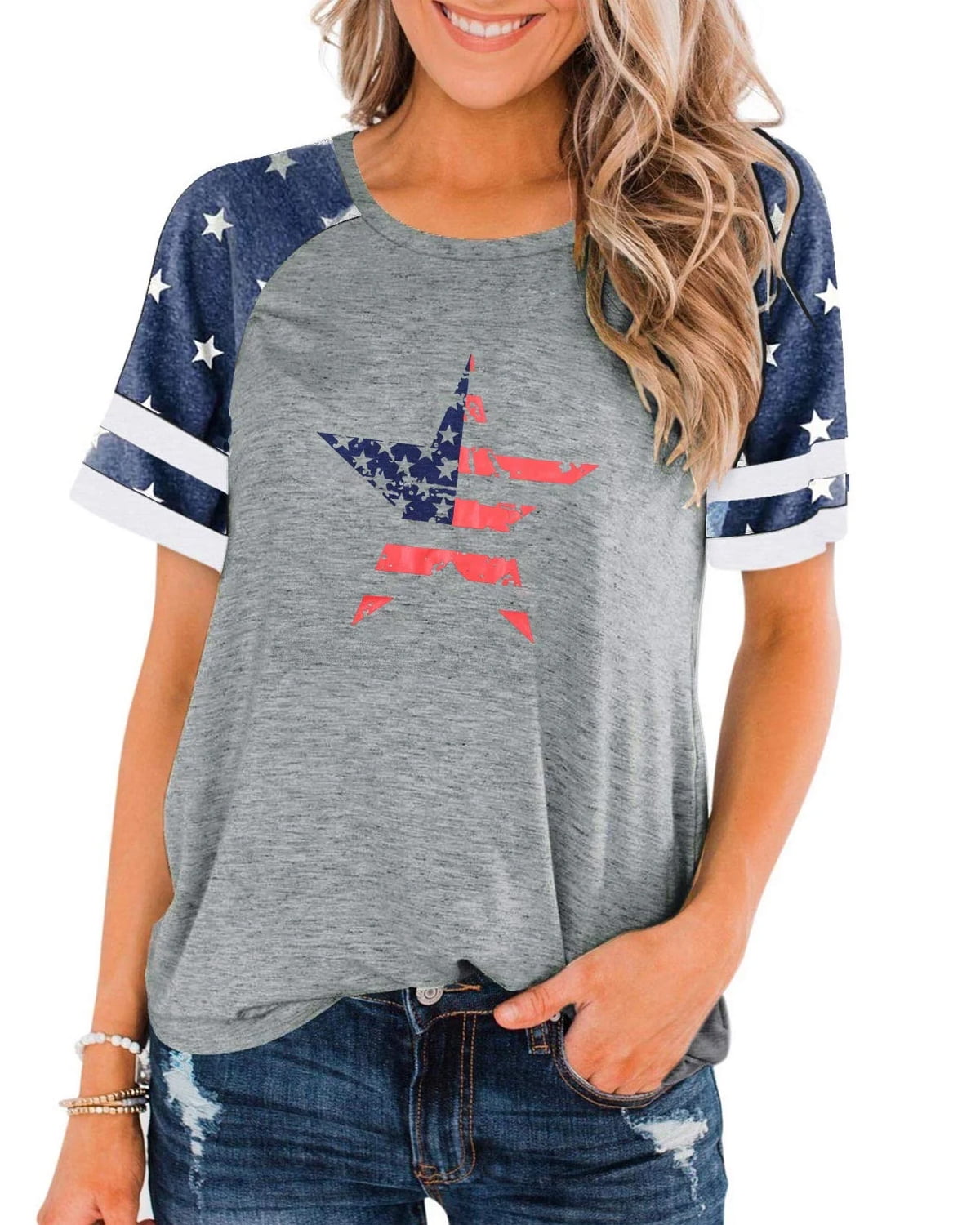 VILOVE Women American Flag T-Shirt Patriotic Shirts Veteran Shirt ...