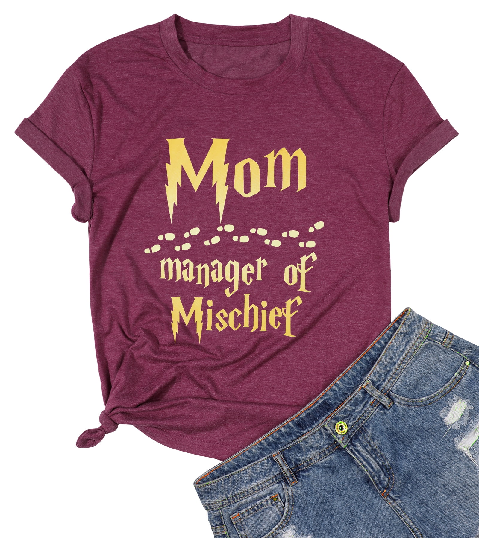 VILOVE Women Funny Mom T Shirt, Manager of Mischief Mama Shirt, Wizard ...