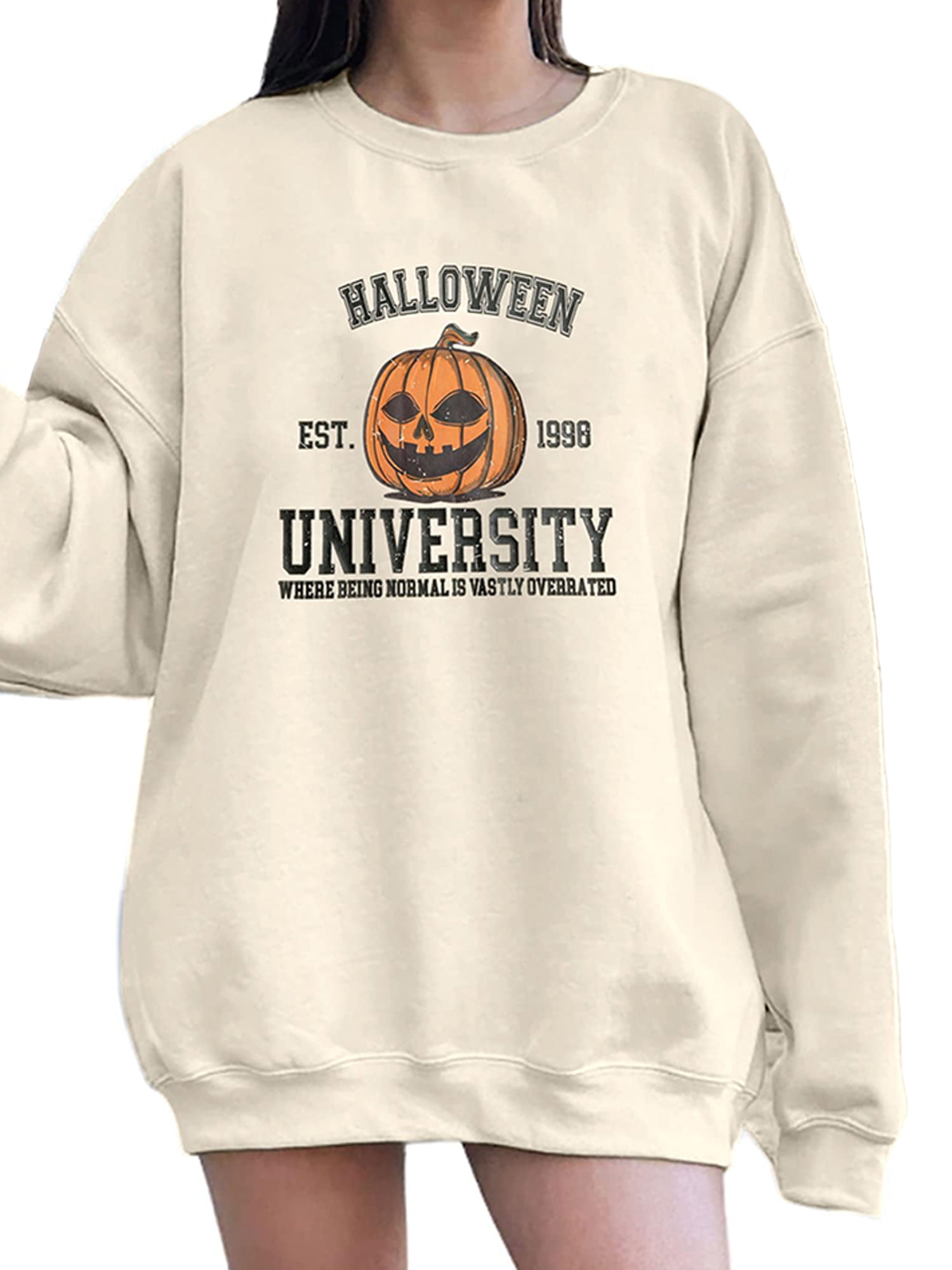 VILOVE Women Halloween Sweatshirt Pumpkin Graphic Pullover Long Sleeve ...
