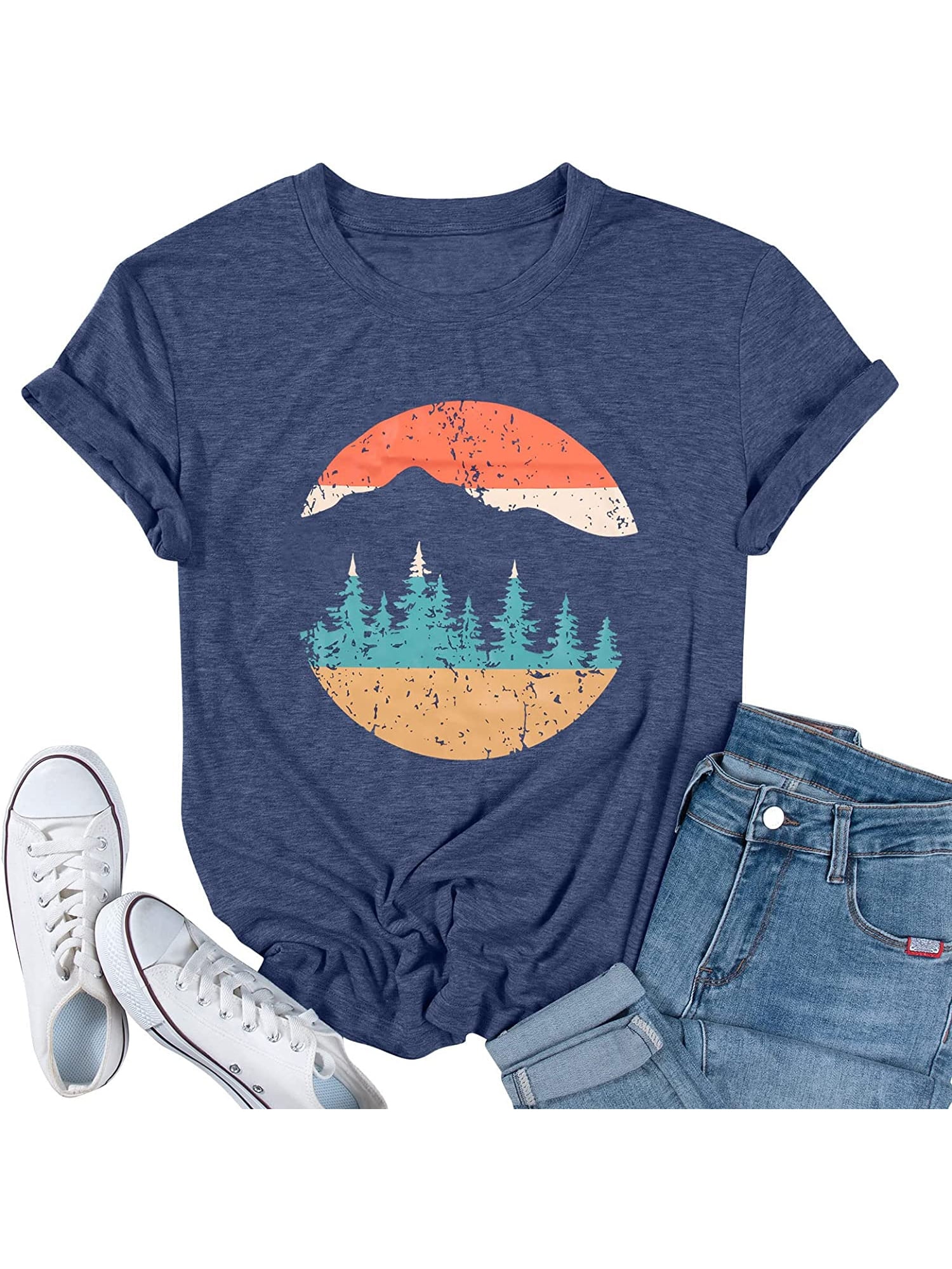VILOVE Women Hiking Shirts the Mountain Graphic Tees Short Sleeve ...
