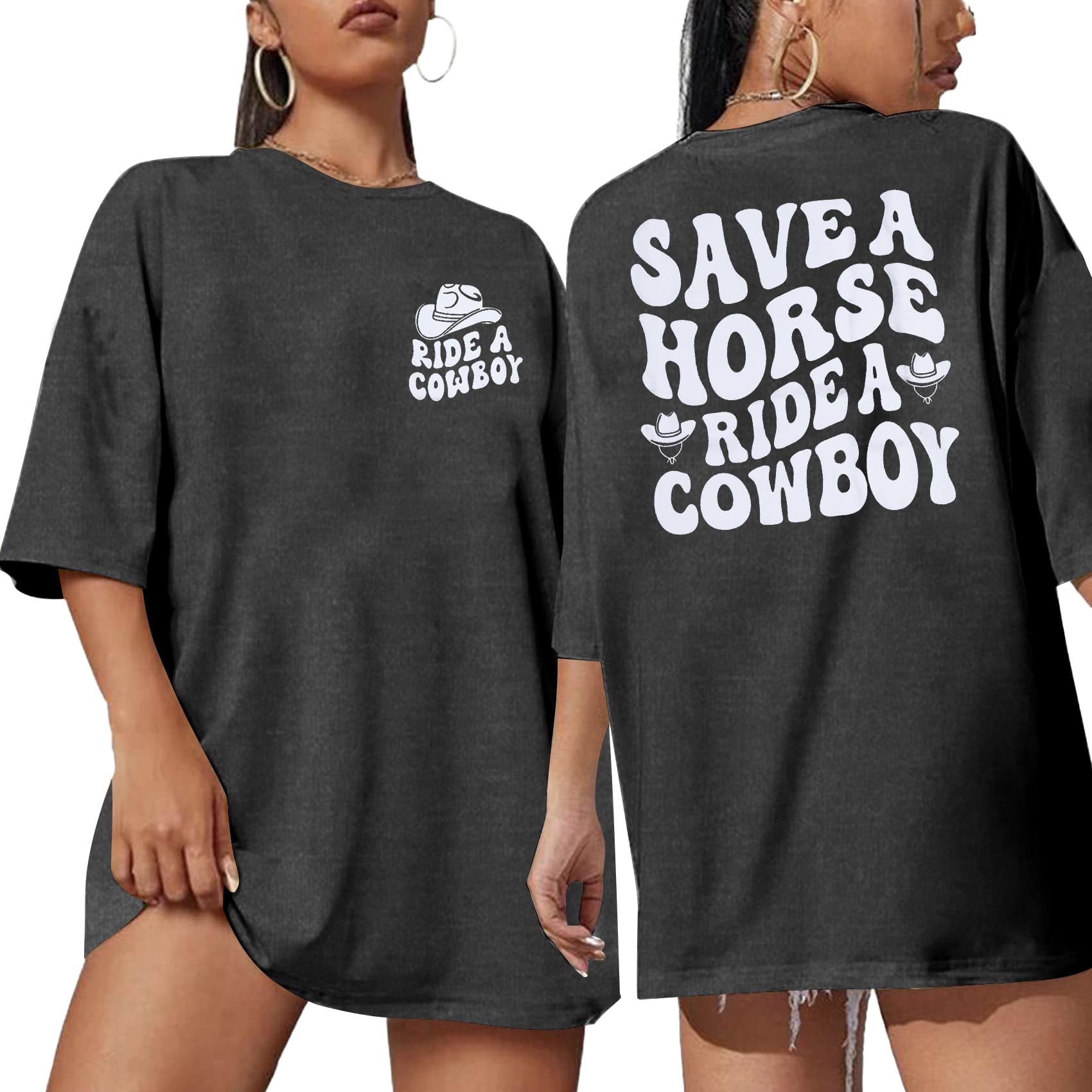 VILOVE Women Oversized Western Cowboy T-Shirt Country Music Shirt ...