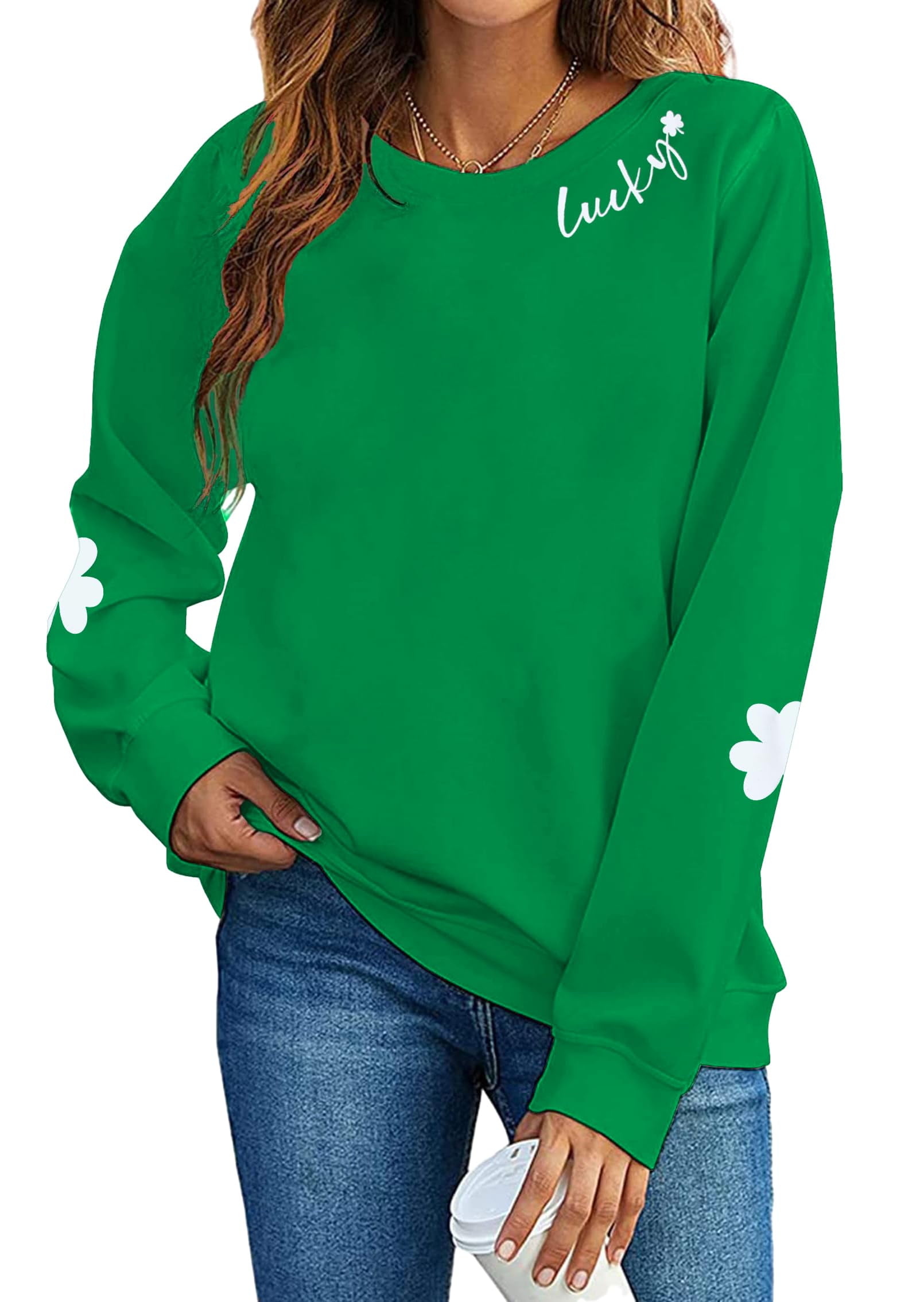 VILOVE Women St. Patrick's Day Sweatshirts Lucky Clover Sweatshirts ...