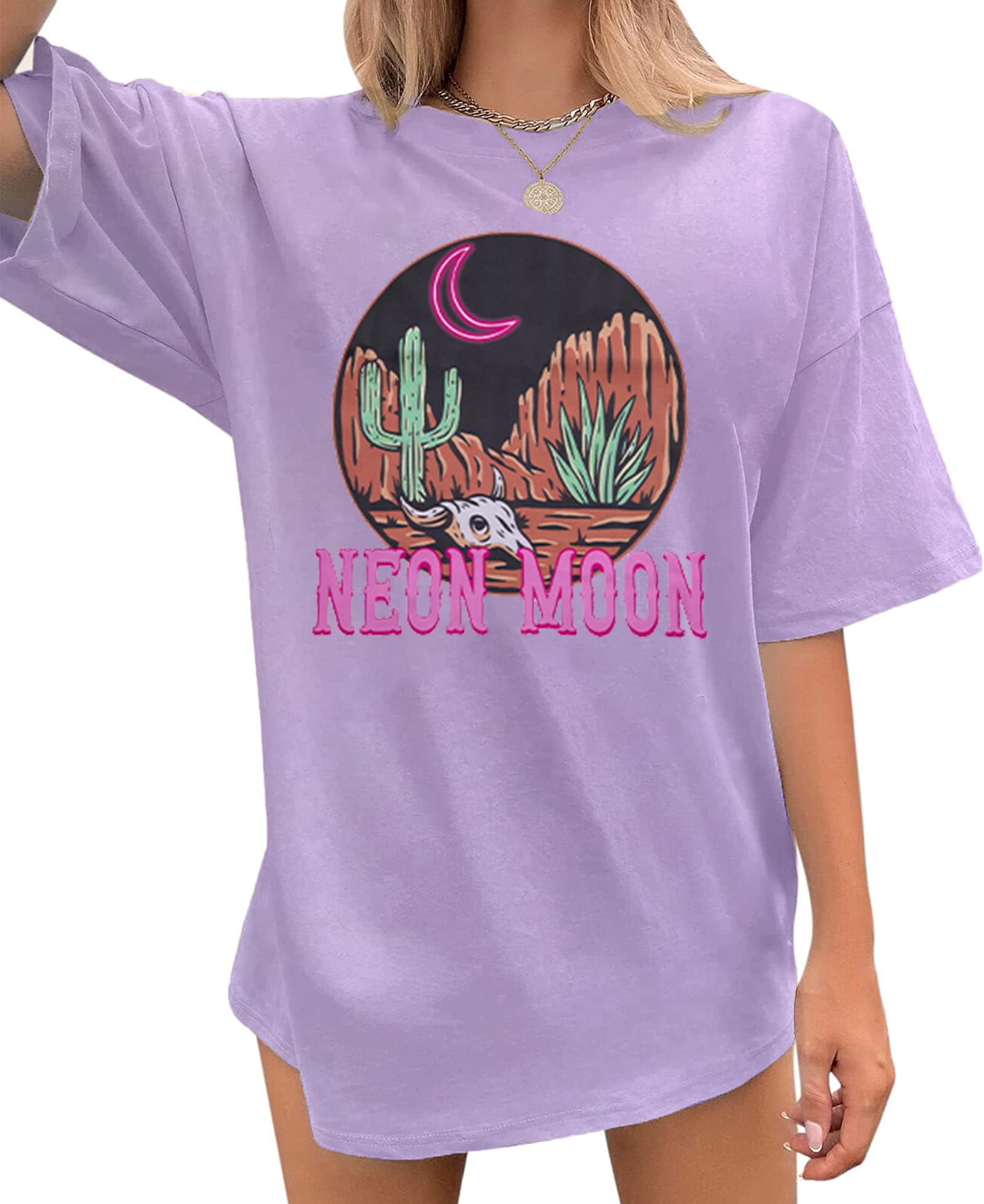 VILOVE Women's Neon Moon Shirts Oversized T-Shirts Classic Country ...