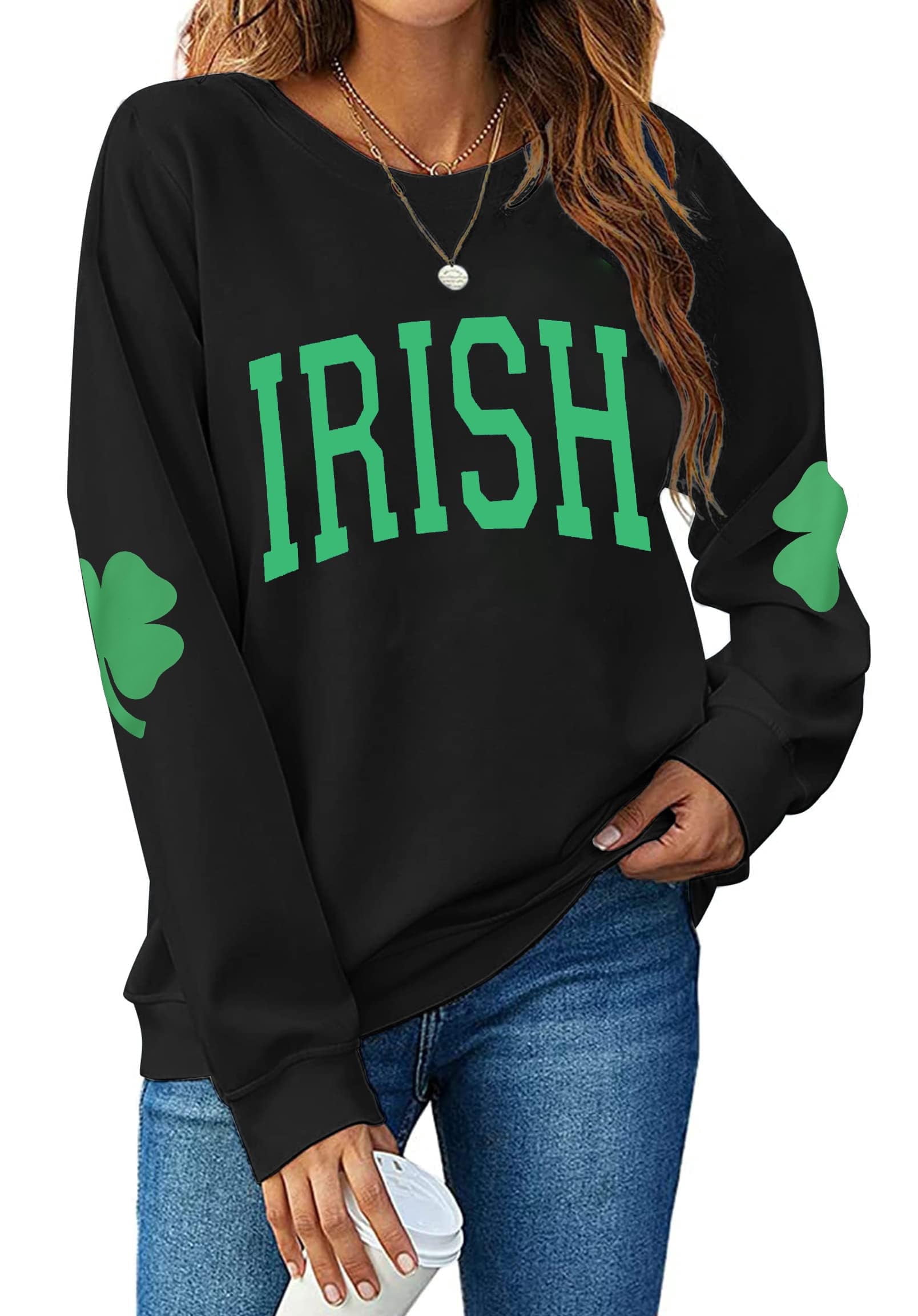 VILOVE Women St. Patrick's Day Sweatshirts Lucky Clover Sweatshirts ...