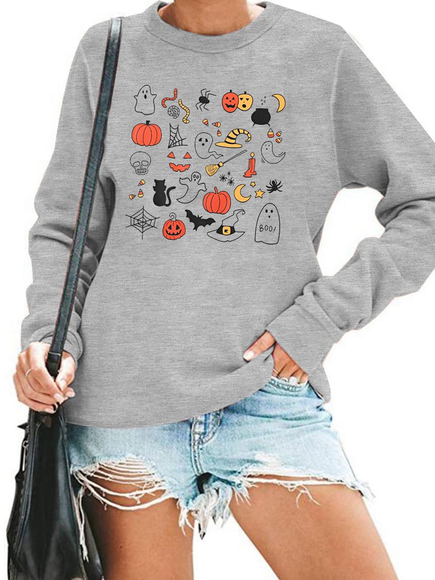 VILOVE Womens Sweatshirt Pumpkin Ghost Graphic Halloween Shirts Fall ...