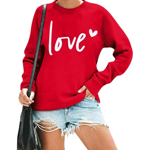 VILOVE Womens Valentine's Day Sweatshirt Love Heart Graphic Print Pullover Casual Long Sleeve ...