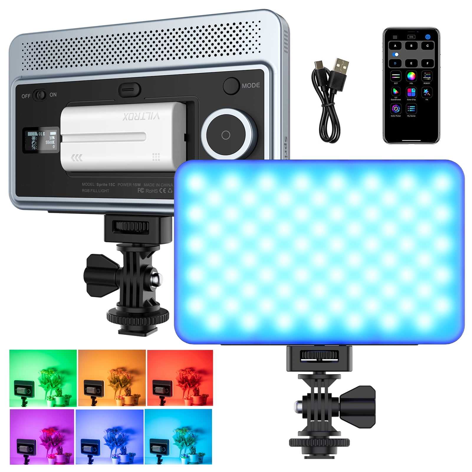 VILTROX Sprite 15C RGB Fill Light Photography LED Video Light On-camera ...