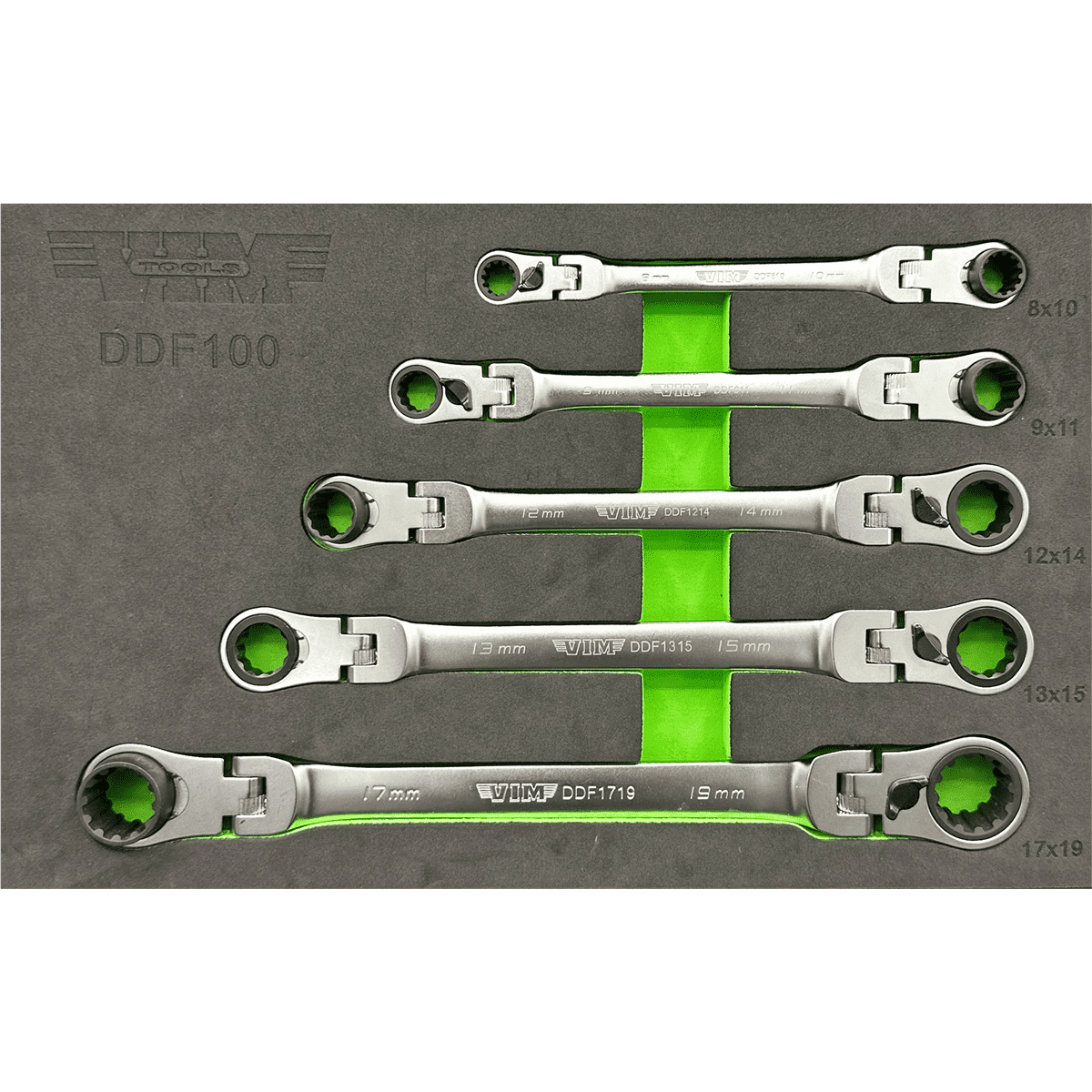 Vim 5 Pc Double Deep Spline Flex Head Ratcheting Wrench Set, Metric, 72 ...