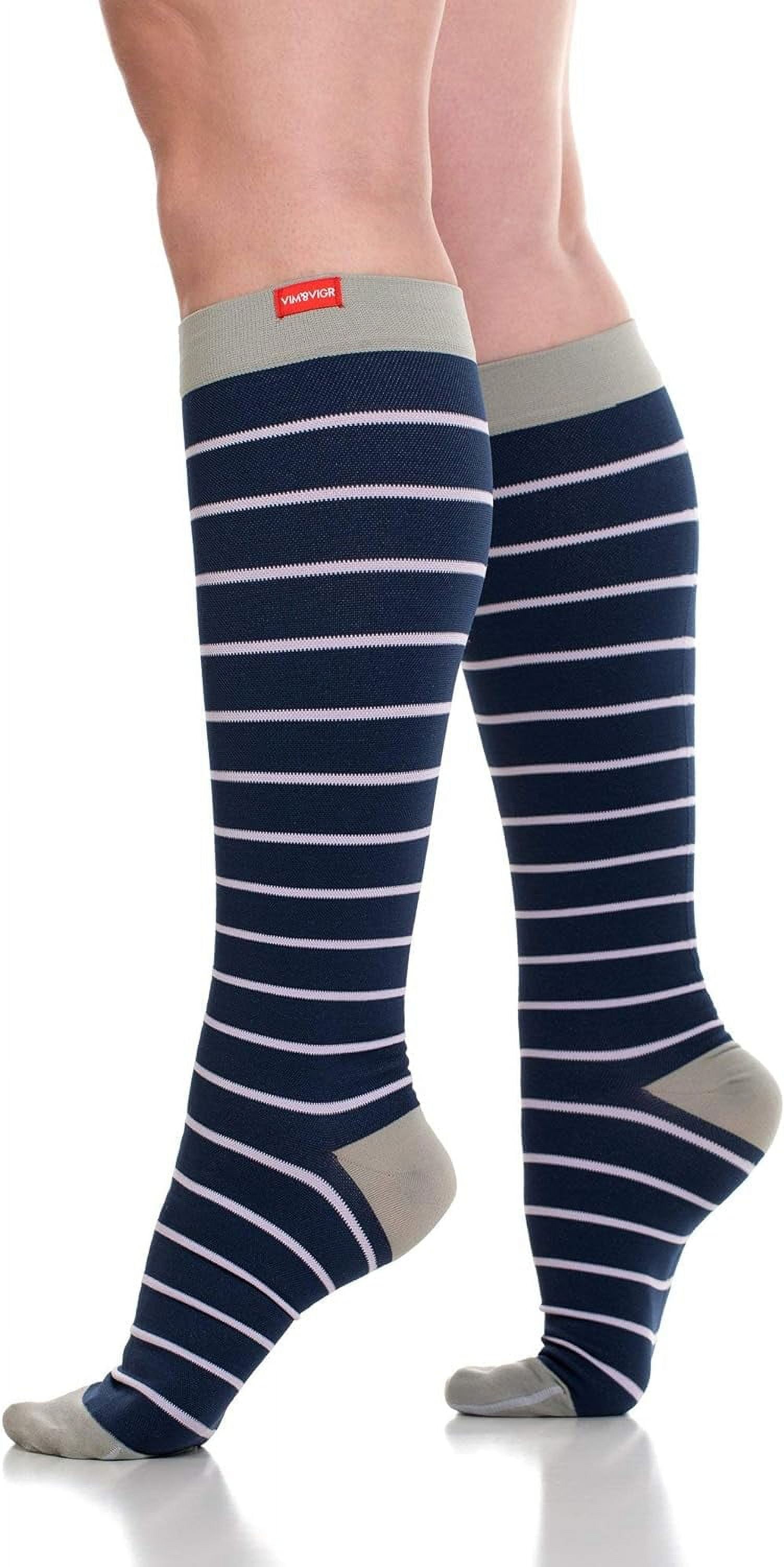 Vim & Vigr Women's Nylon Nautical Stripes Knee High Socks Large 15 ...