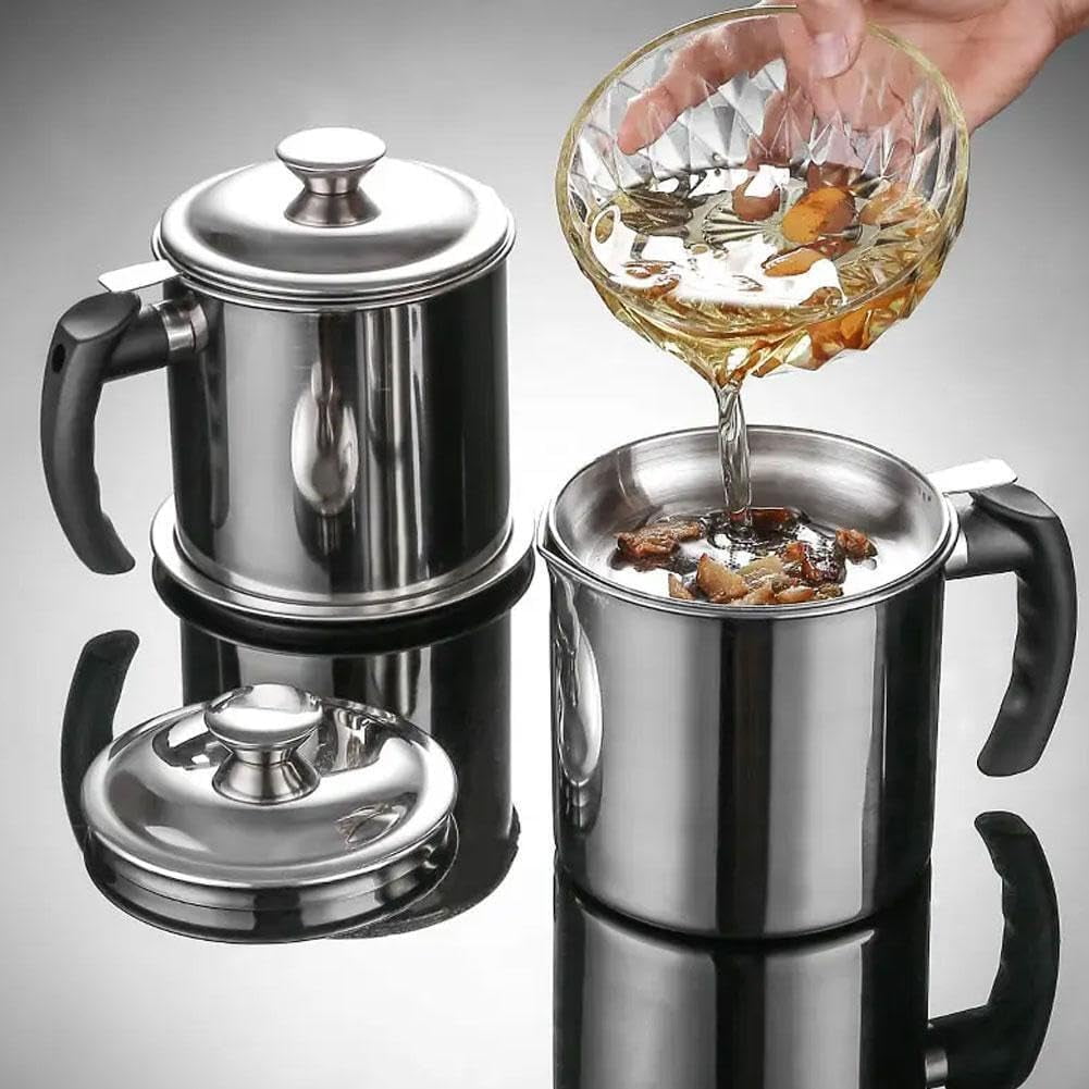 VINATOSLA Oil Strainer Pot Grease Can Stainless Steel Cooking Grease ...