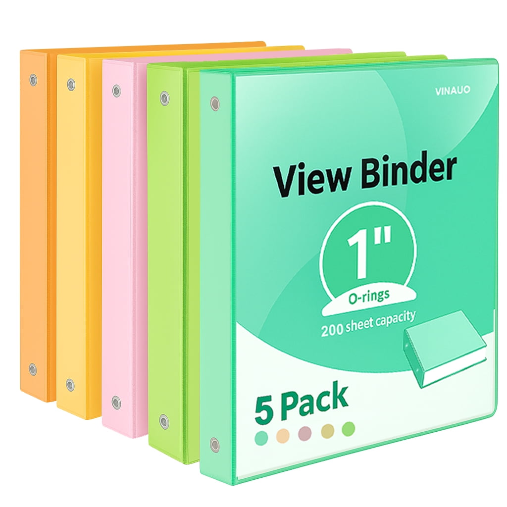 VINAUO 3 Ring Binder, 1 inch Round Ring Binder with 2 Inside Pockets ...