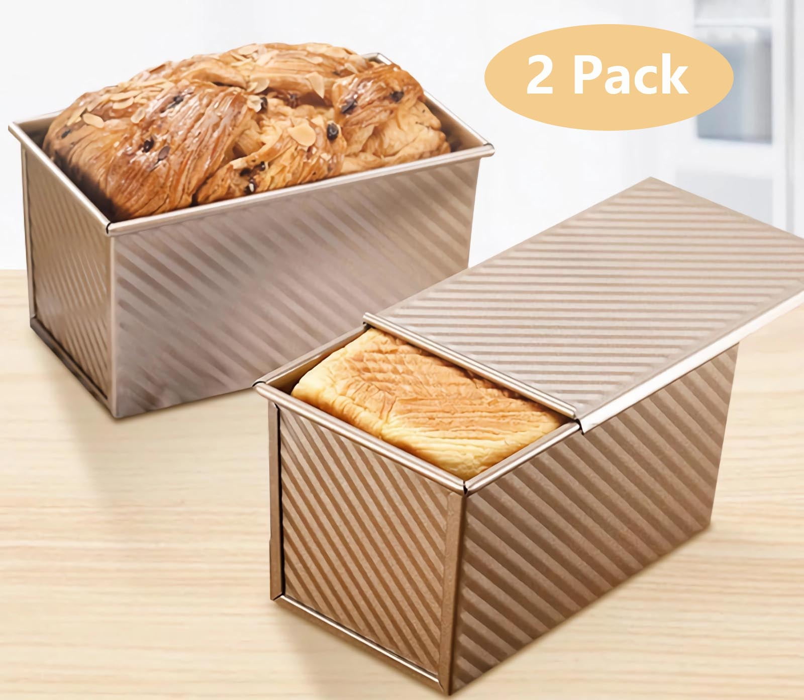 VINAUO 2X Pullman Loaf Pan with Lid, Non-Stick Bread Baking Pan ...