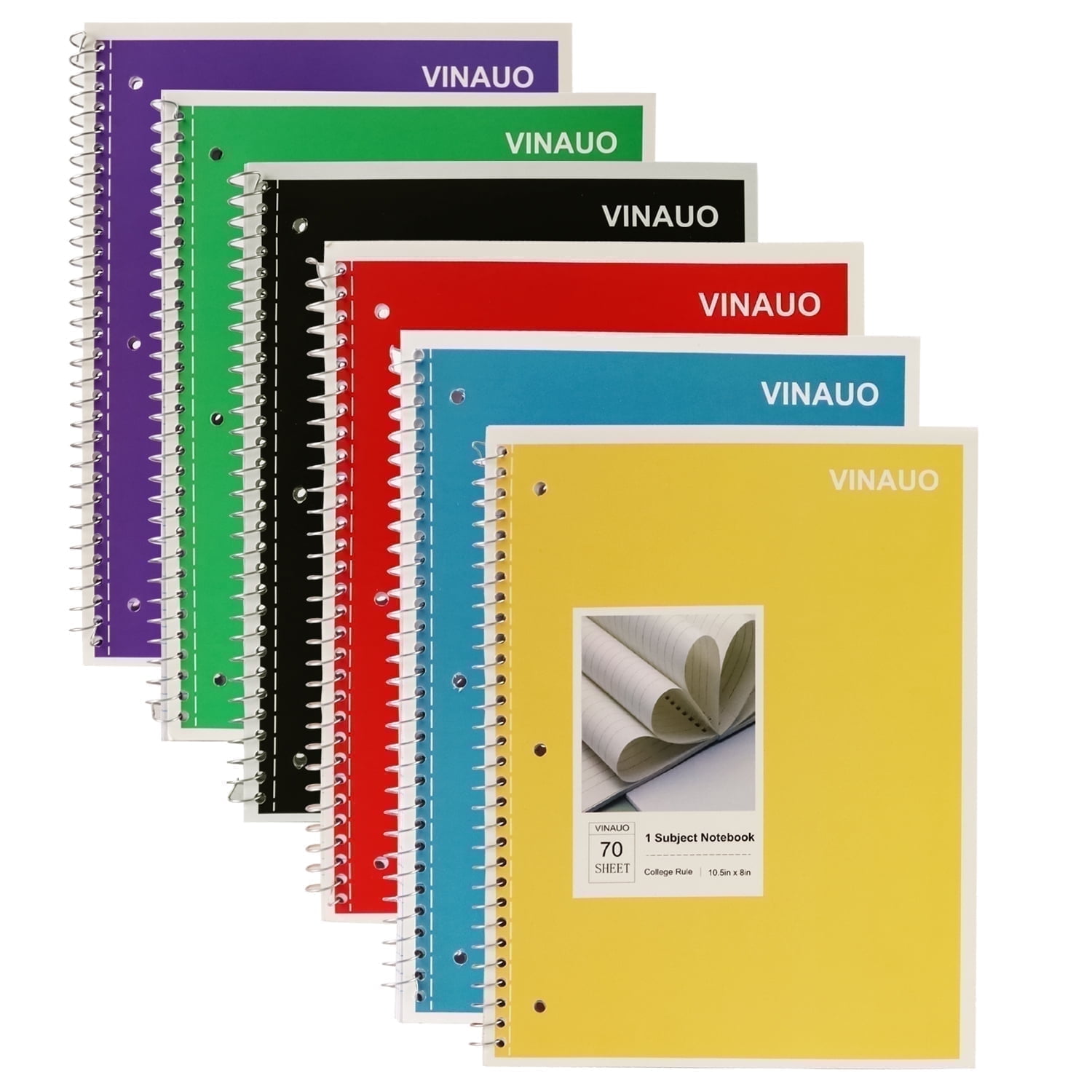 VINAUO Spiral Notebook, 1 Subject Notebook Wide Ruled, 70 Sheets, 8" x ...