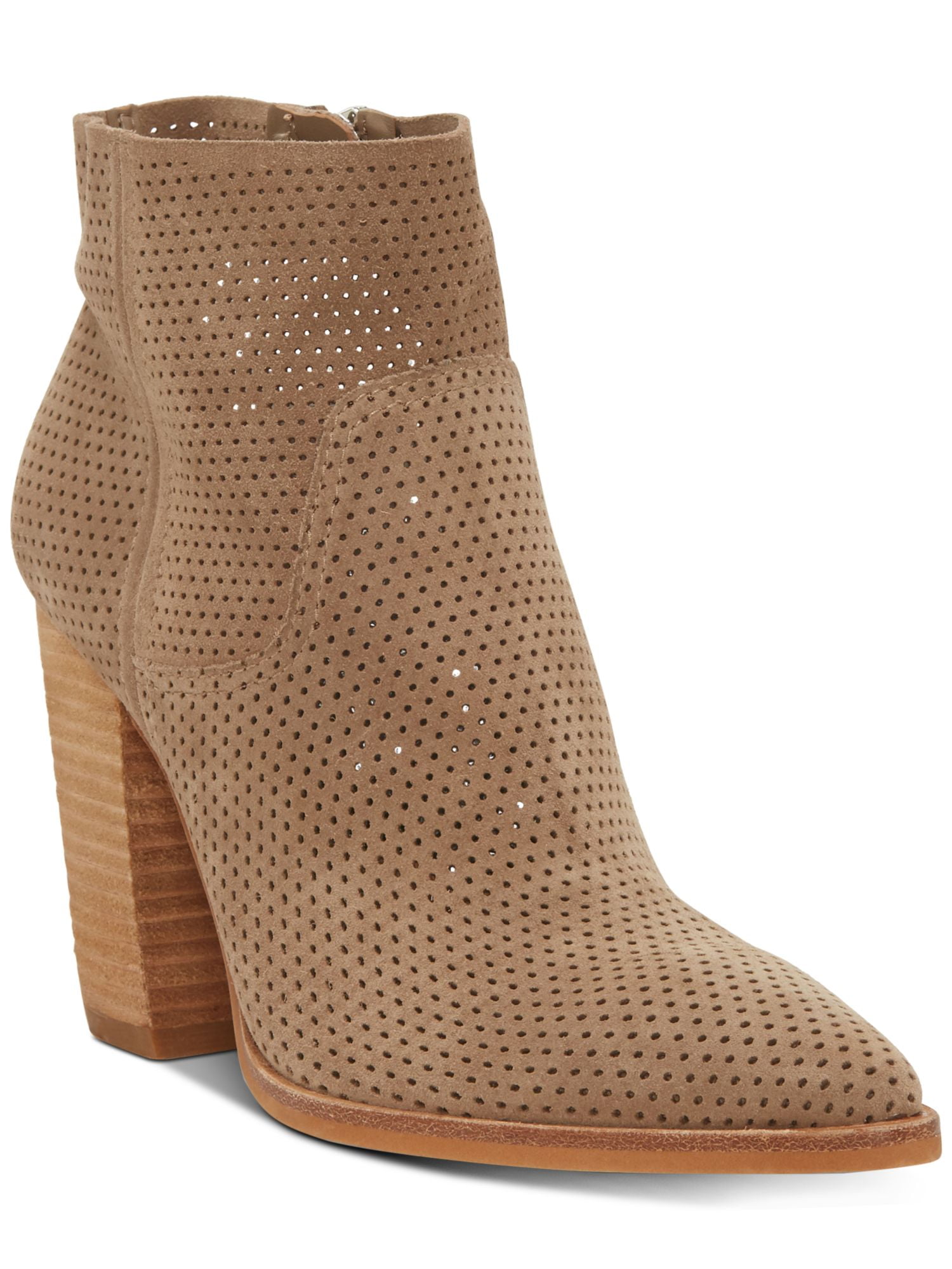 VINCE CAMUTO Womens Beige Perforated Cava Pointed Toe Block Heel Zip-Up ...