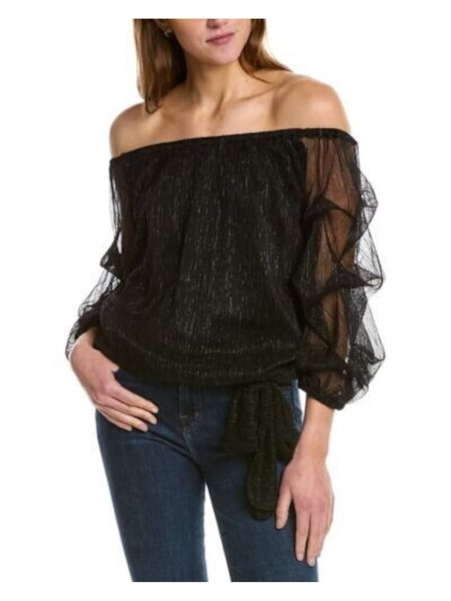 VINCE CAMUTO Womens Black Tie Ruched Lined Elasticized Sheer Balloon ...
