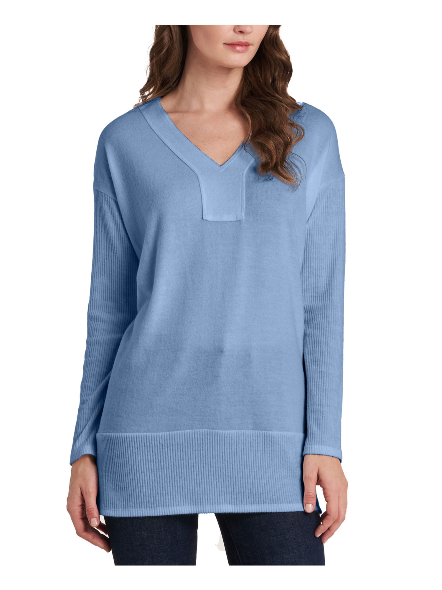 VINCE CAMUTO Womens Blue Stretch Long Sleeve V Neck Wear To Work Tunic ...