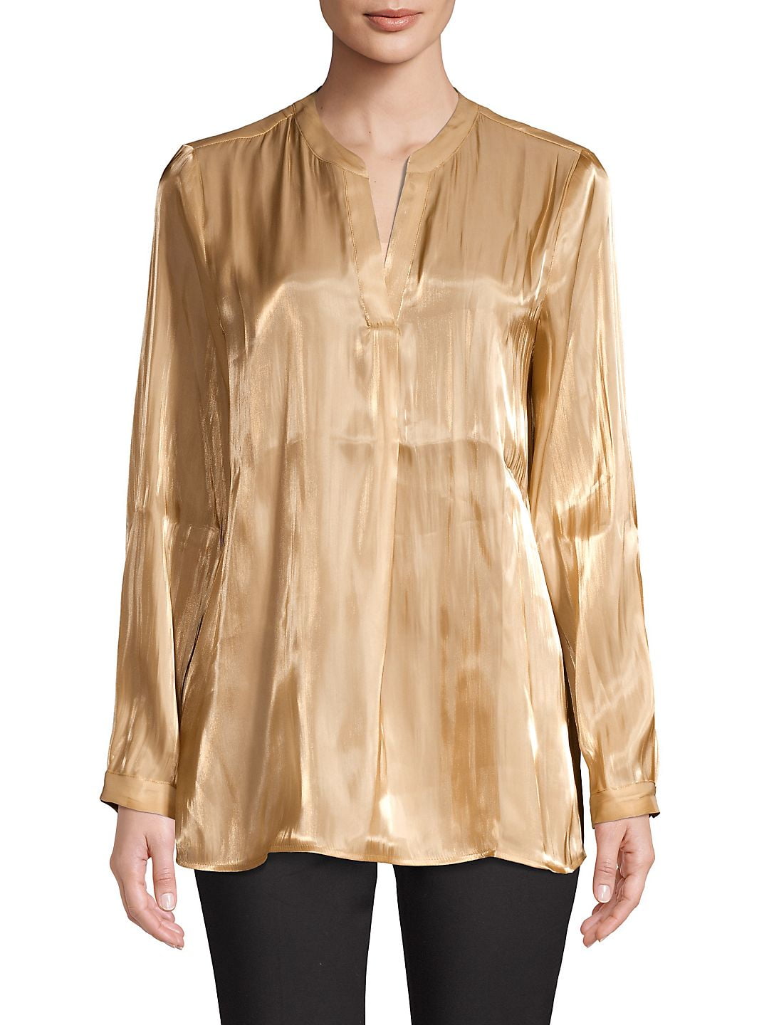 VINCE CAMUTO Womens Gold Sheer Shiny Long Sleeve Tunic Top L - Walmart.com