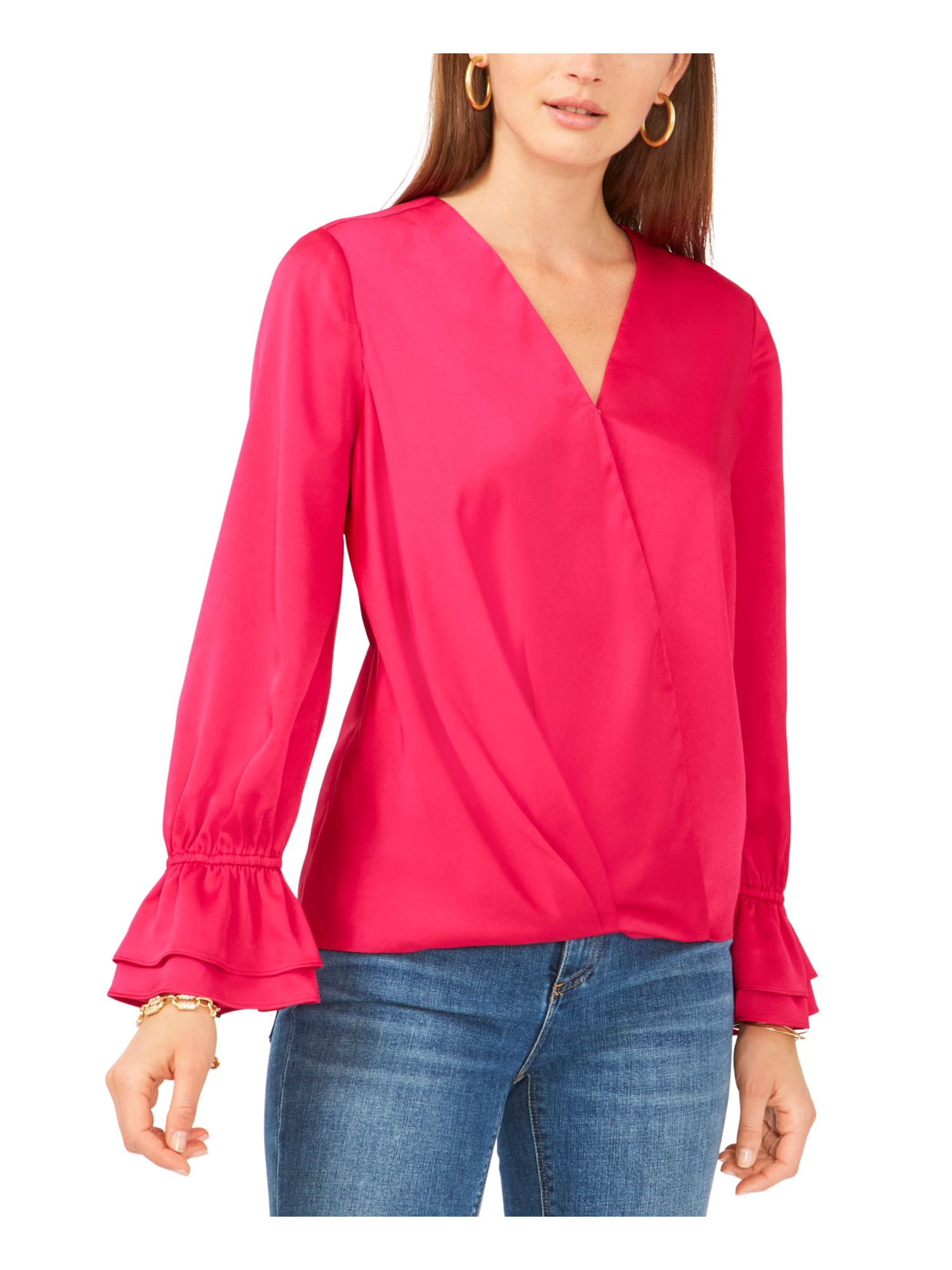 VINCE CAMUTO Womens Pink Pleated Ruffled-cuff Step Hem Long Sleeve ...