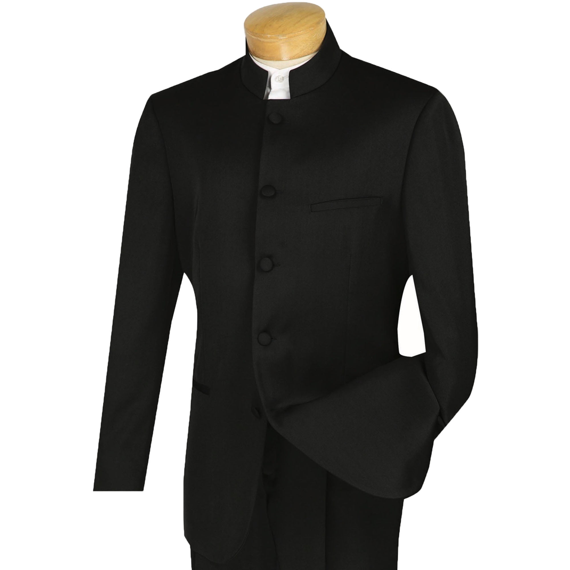 VINCI Men's Black Banded Collar 5-Button Classic-Fit Tuxedo Suit - NEW ...