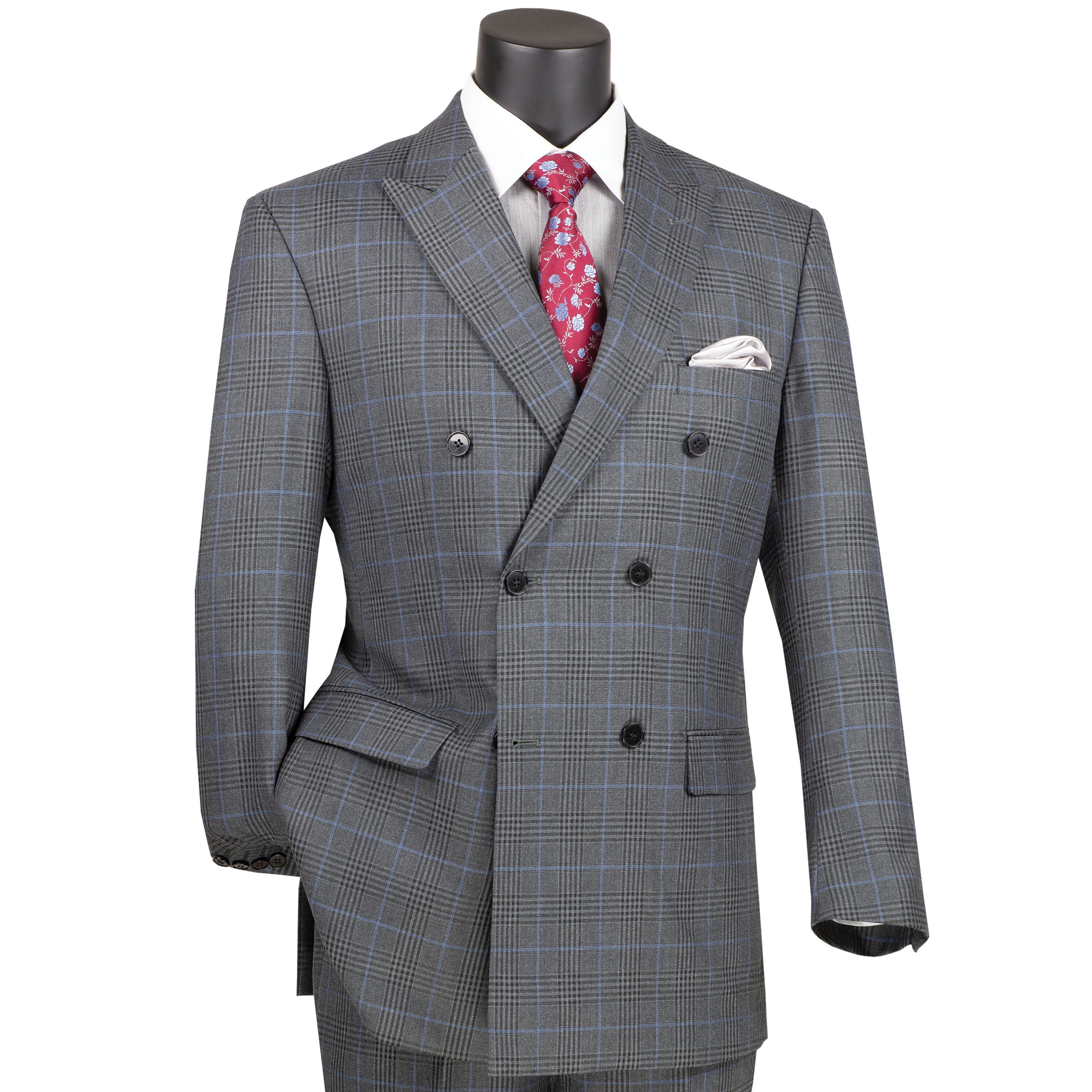 VINCI Men's Charcoal Gray Glen Plaid Double-Breasted Classic-Fit Suit ...