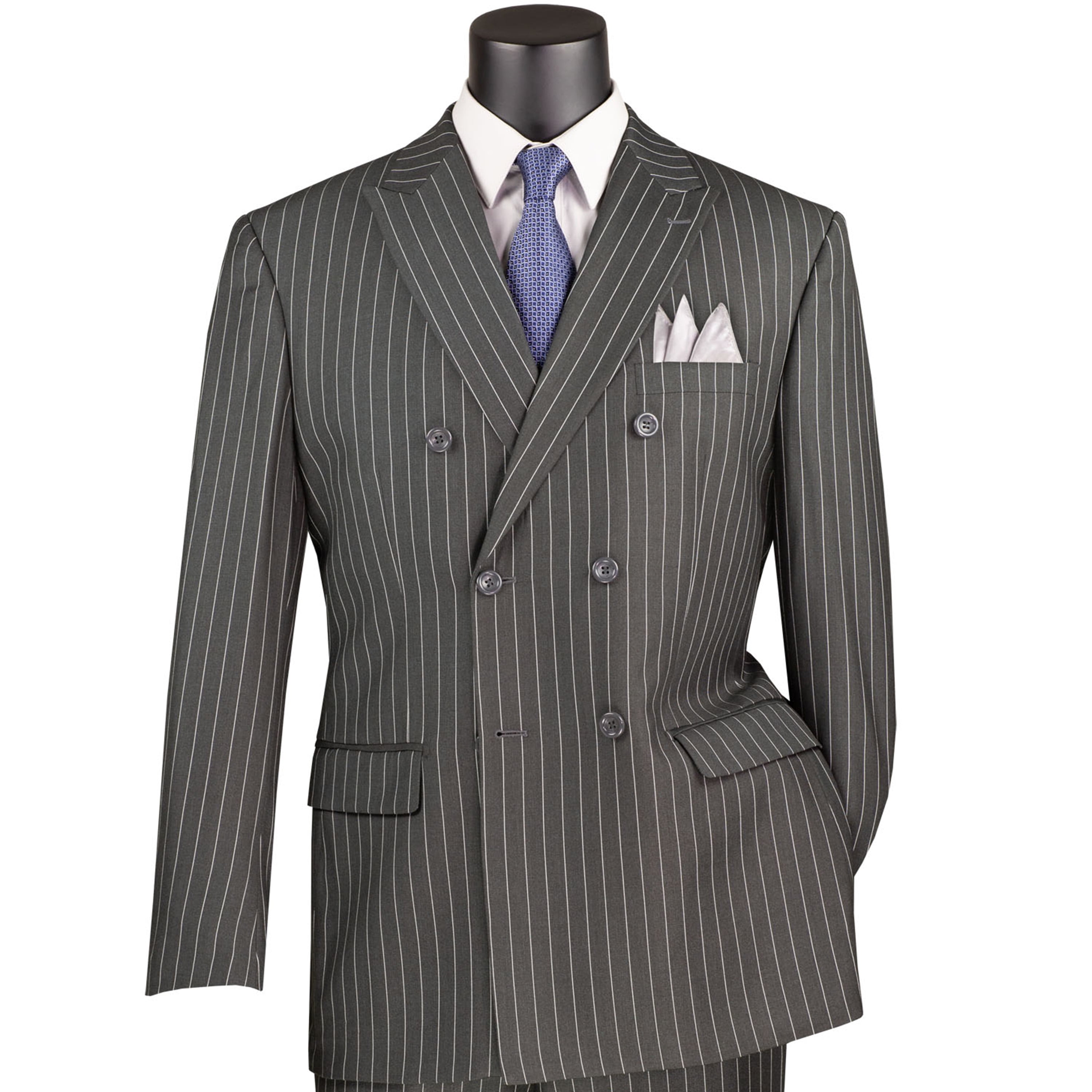 VINCI Men's Charcoal Gray Pinstripe Double-Breasted 6-Button Classic ...